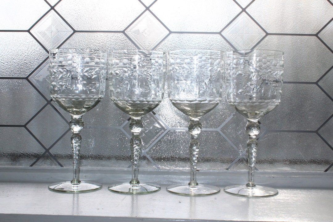 4 Art Deco Wine Glasses Stemware Vintage 1920s Wheel Cut Etsy