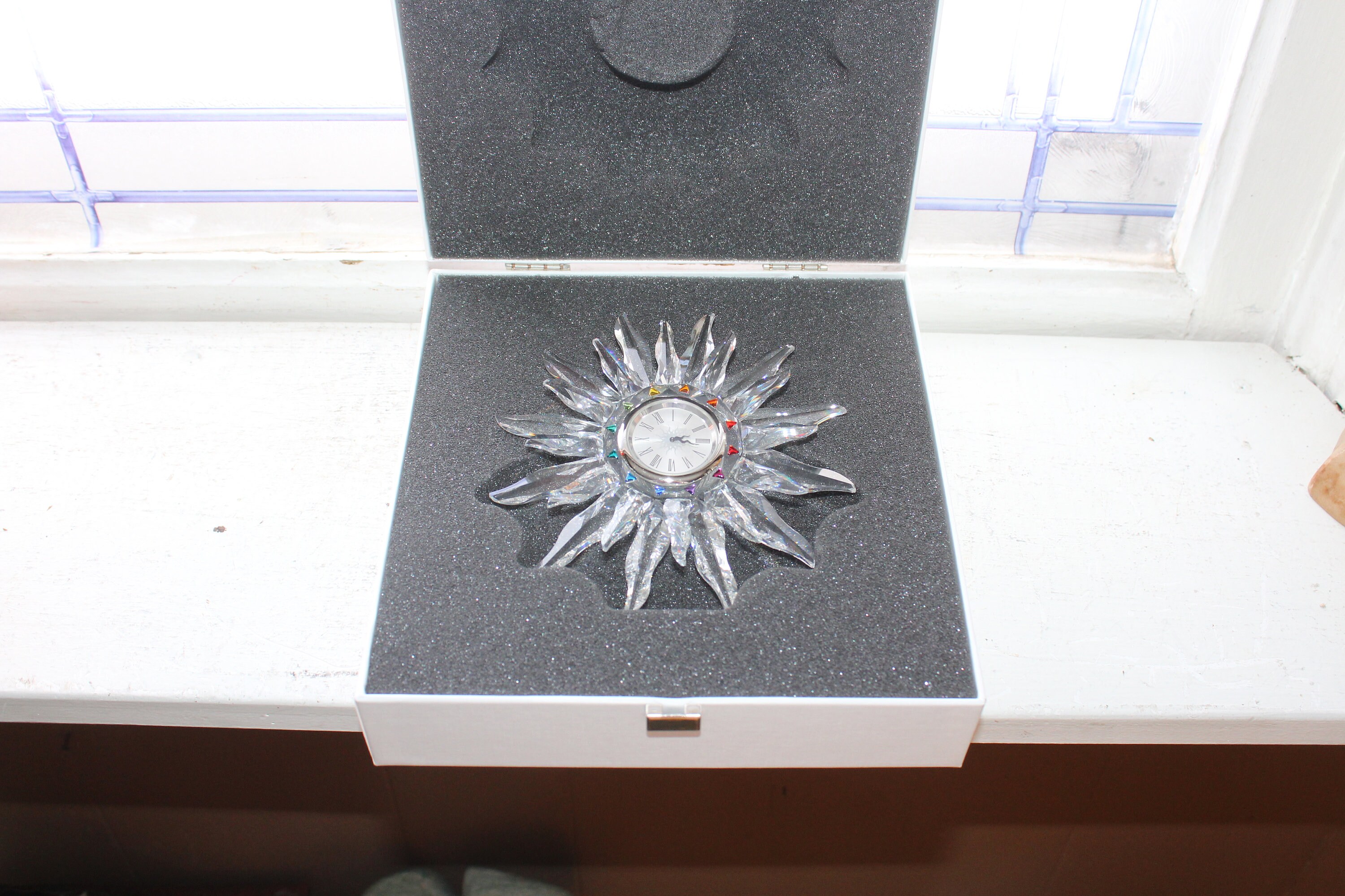 Swarovski Crystal Solaris Clock Sunburst with Original Box