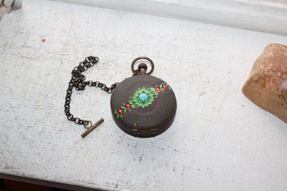 Ornate Antique Enameled Brass Pocket Watch Case - Gem