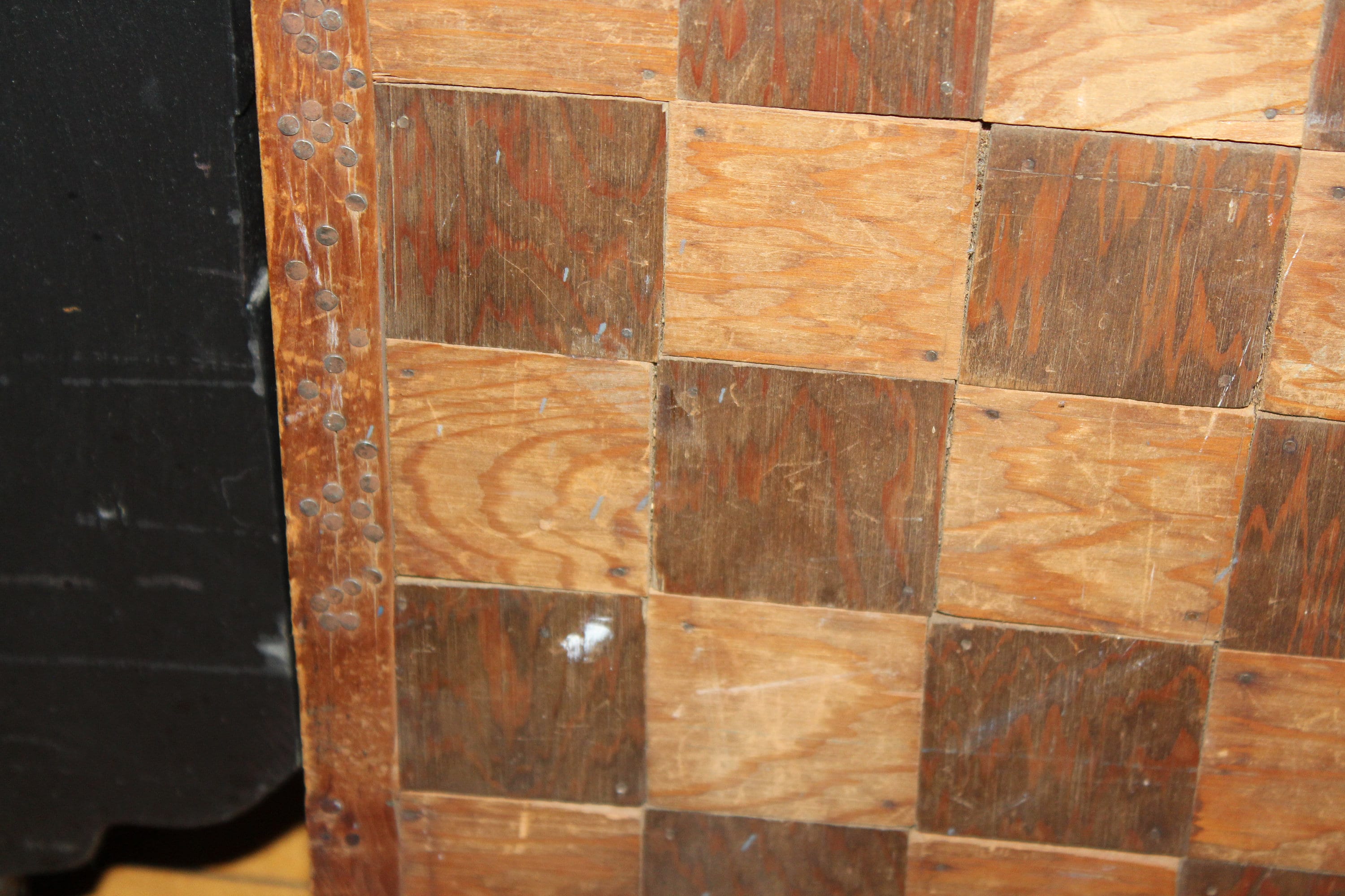 Primitive Wooden Checkers Game Board Handmade Vintage 1940s Marquetry