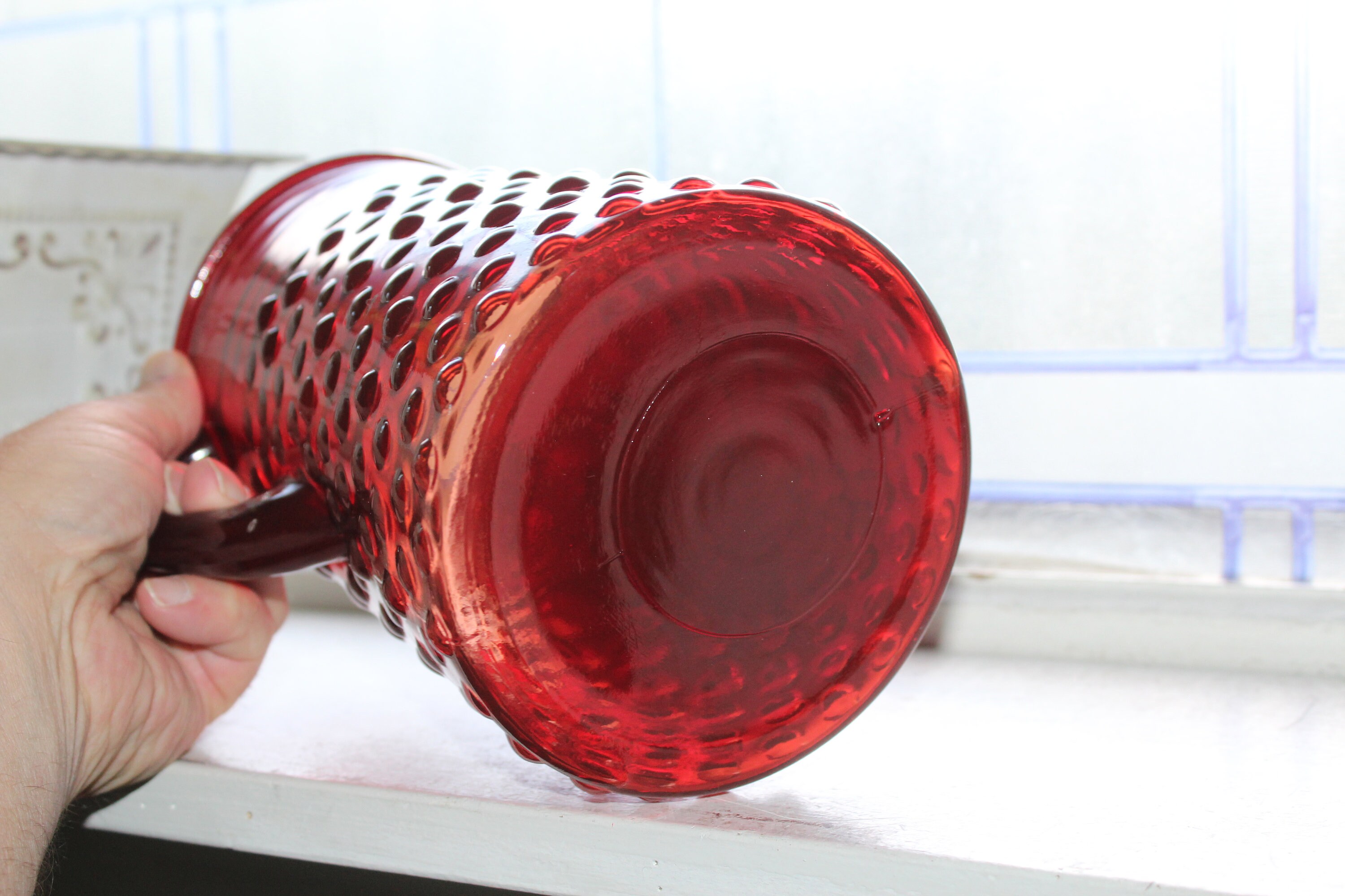 Vintage Royal Ruby Red Depression Glass Hobnail Pitcher