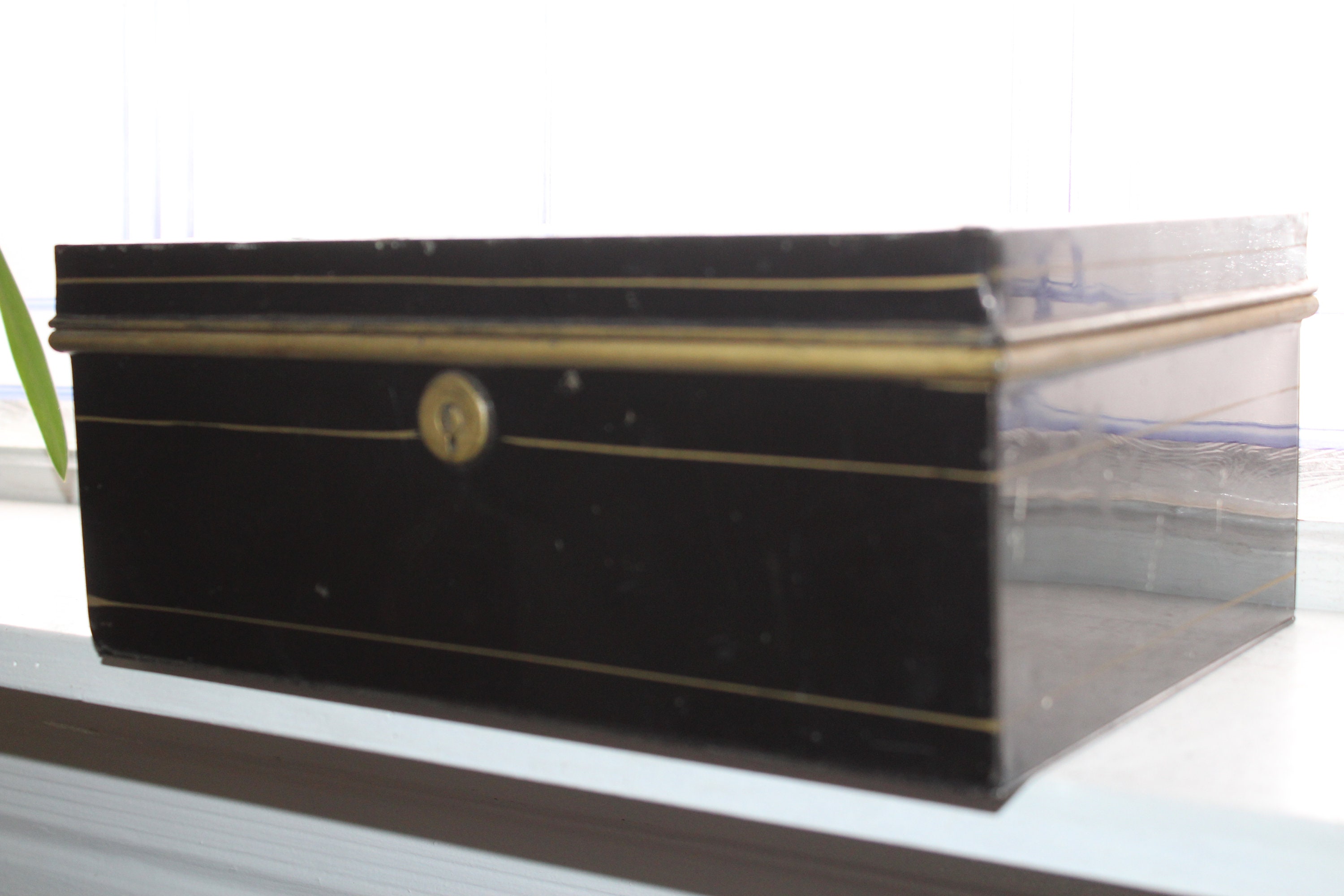 Antique Metal Lock Box with Key Industrial Steampunk Storage