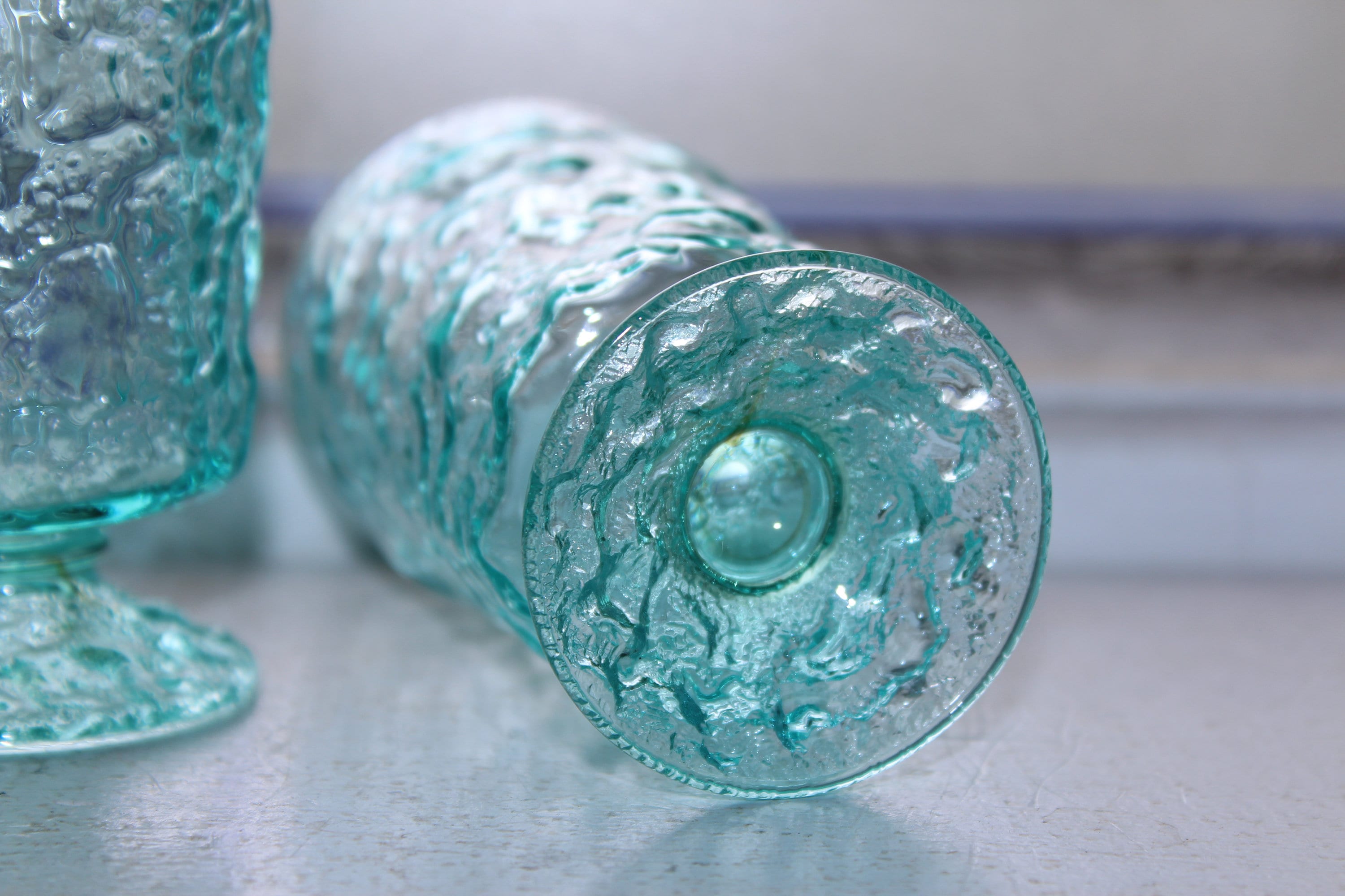 4 Blue Juice Glasses Lido Milano Vintage 1960s Crinkle Glass