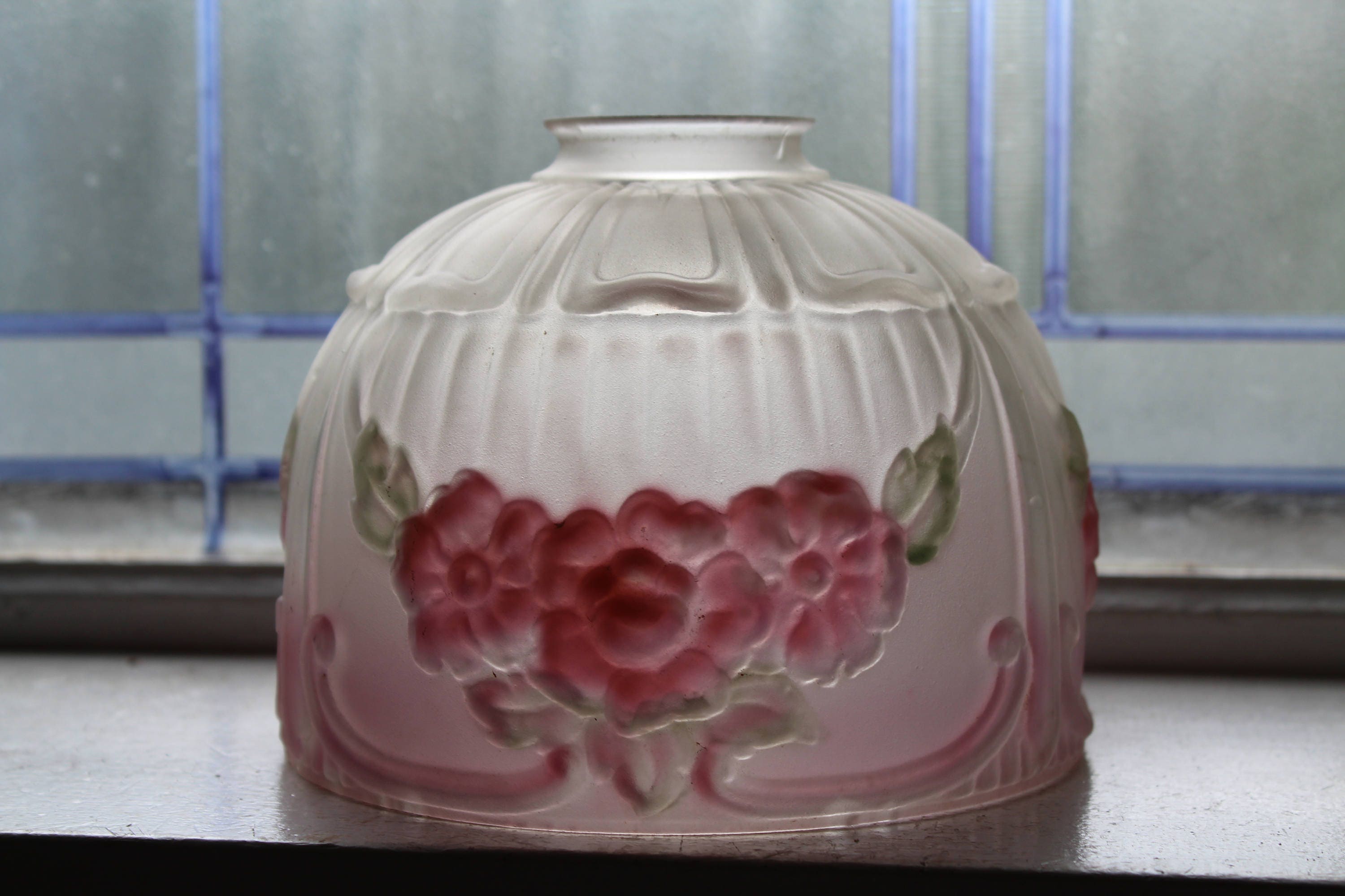 Vintage Glass Light Shade Pink Flowers Decor