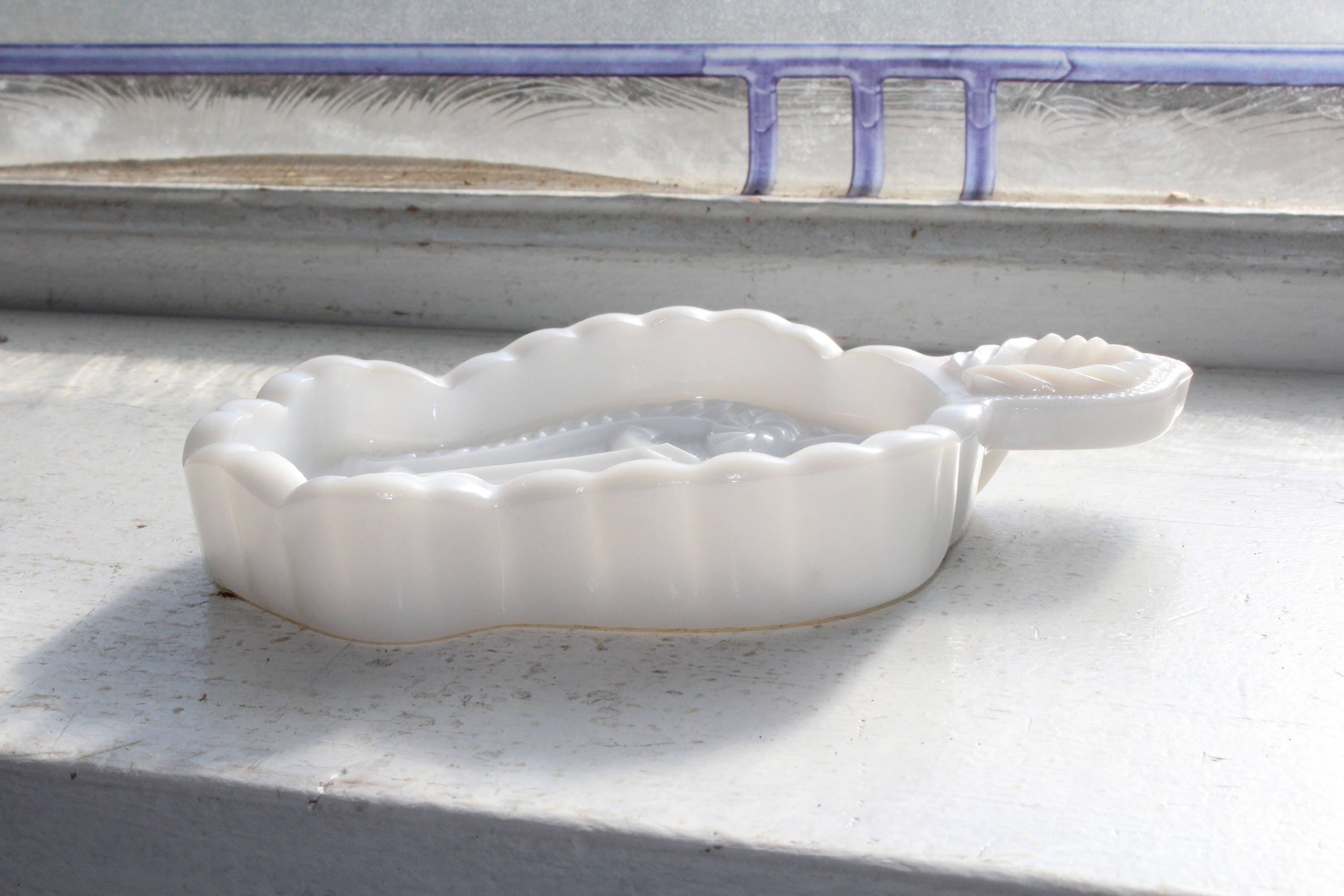 Vintage Milk Glass Harp Ashtray Imperial Glass 1960s