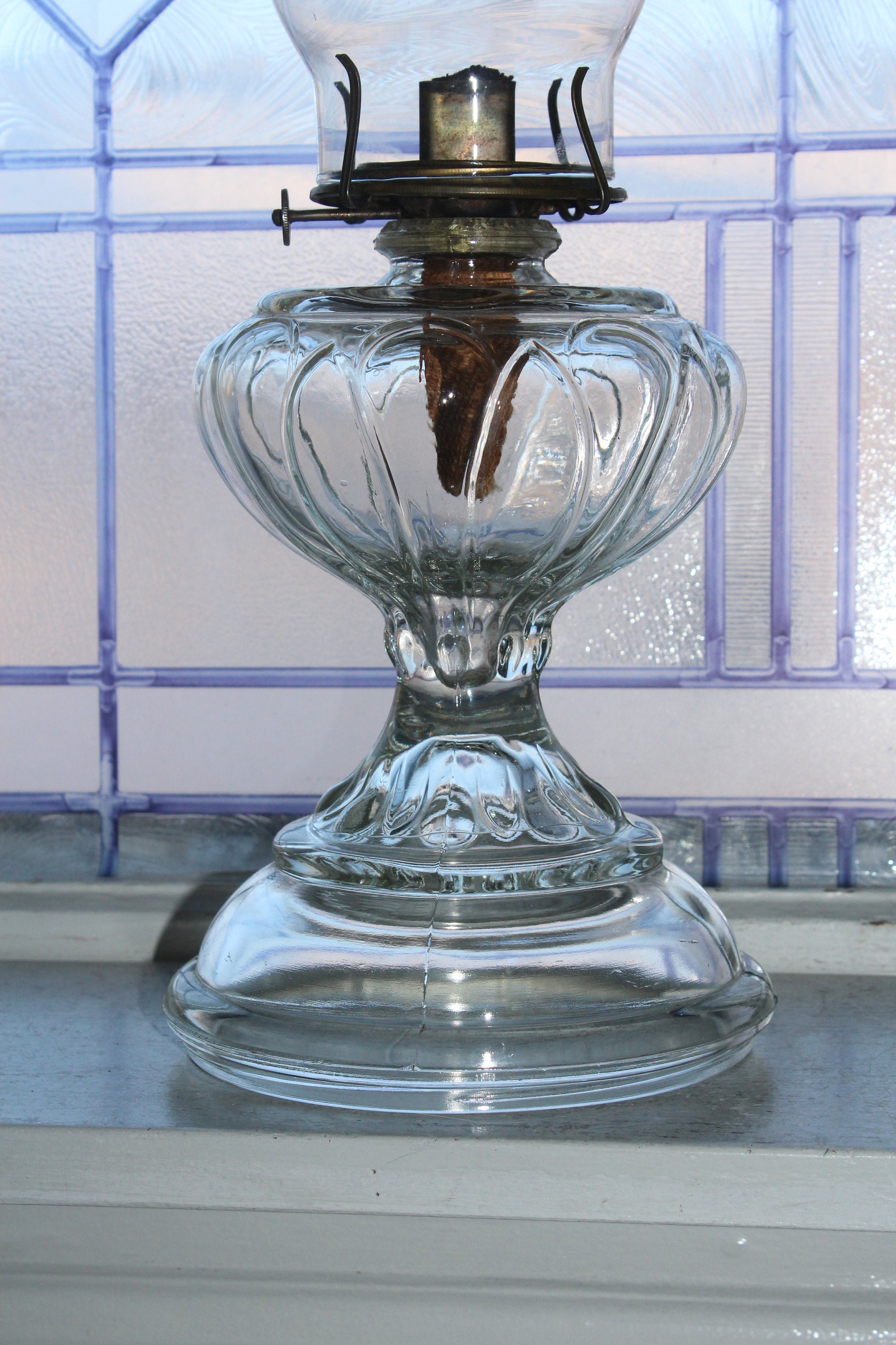 Antique Victorian EAPG Glass Oil Lamp with Chimney