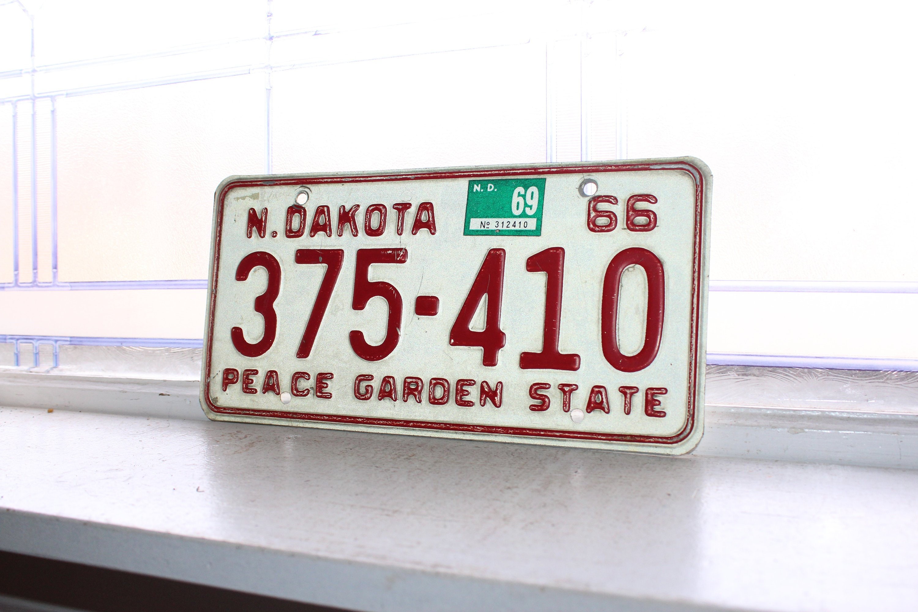Vintage 1966 North Dakota License Plate Man Cave Decor