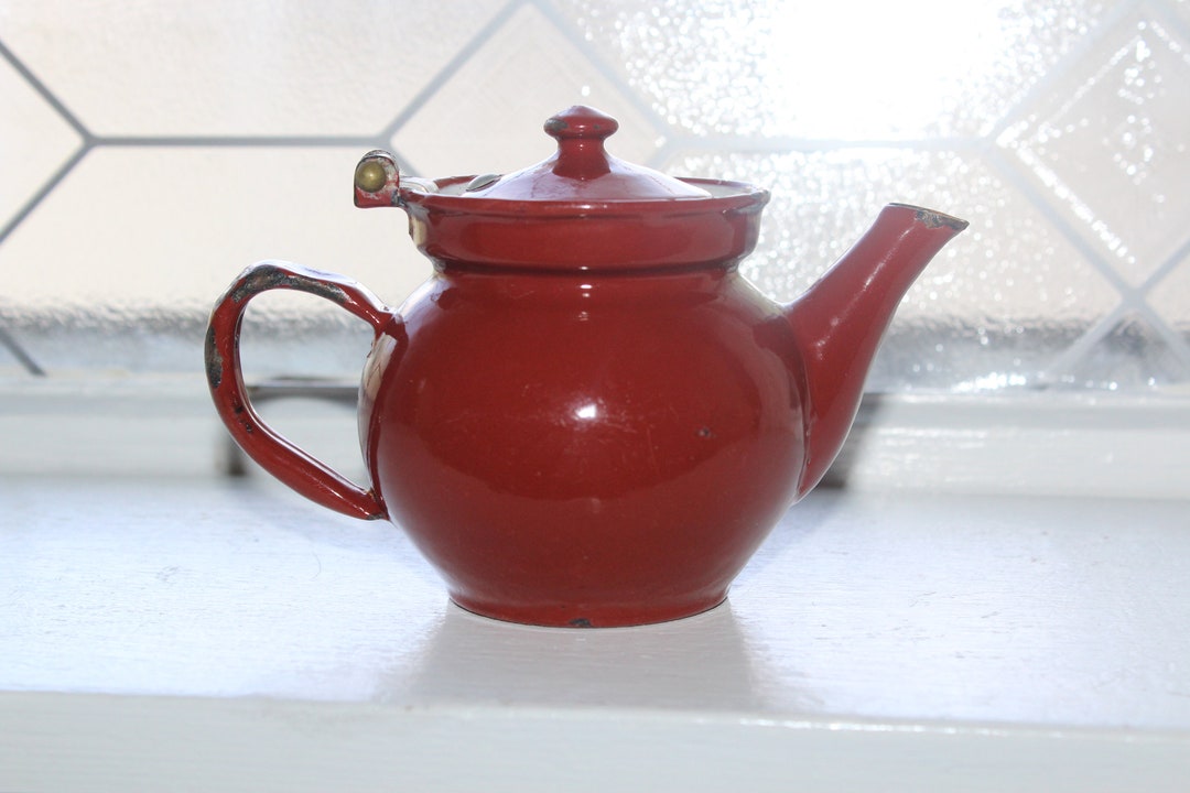 Vintage Small Brick Red Enamelware Teapot Graniteware - Etsy