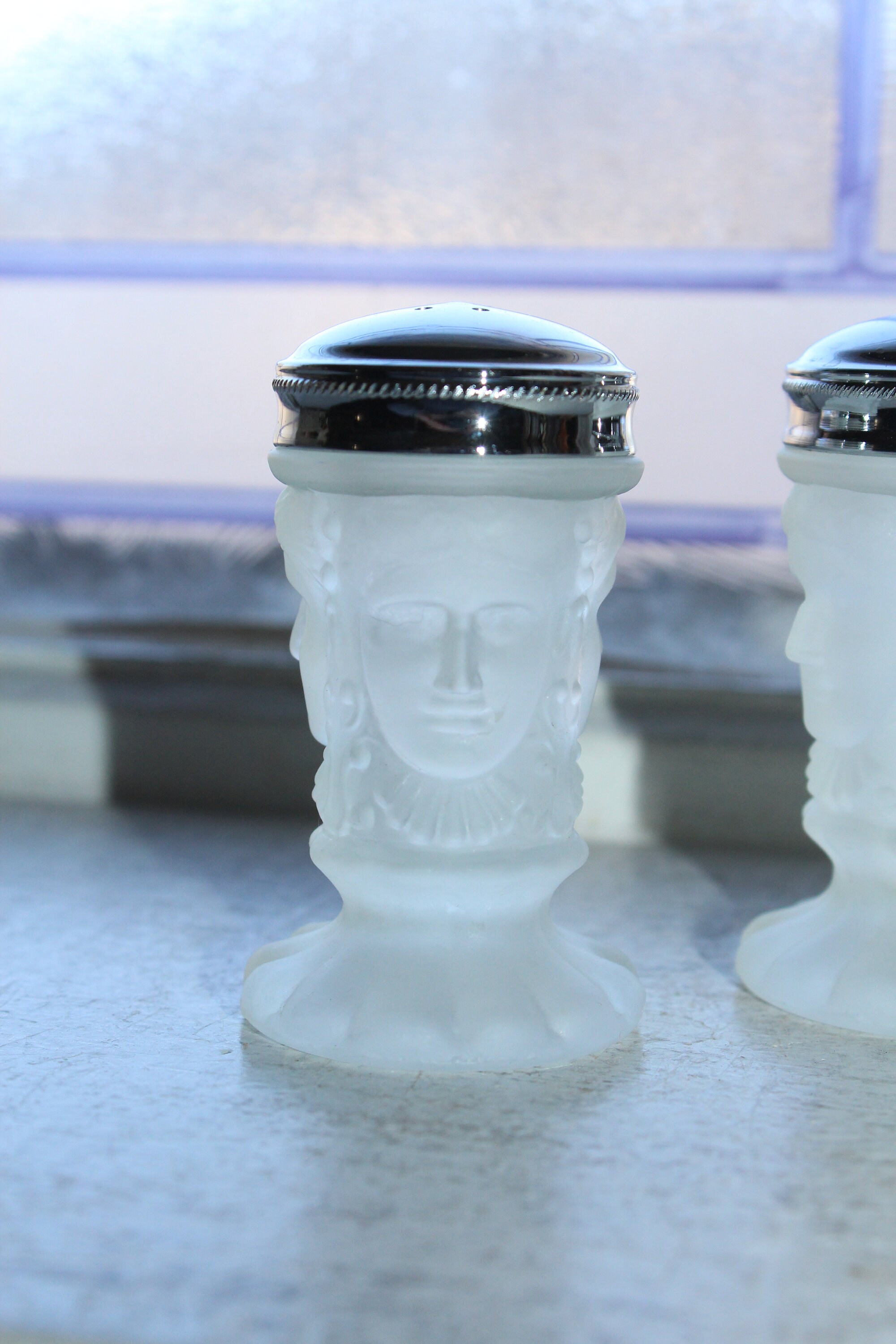 MMA Frosted Glass 3 Faces Salt and Pepper Shakers Duncan Miller