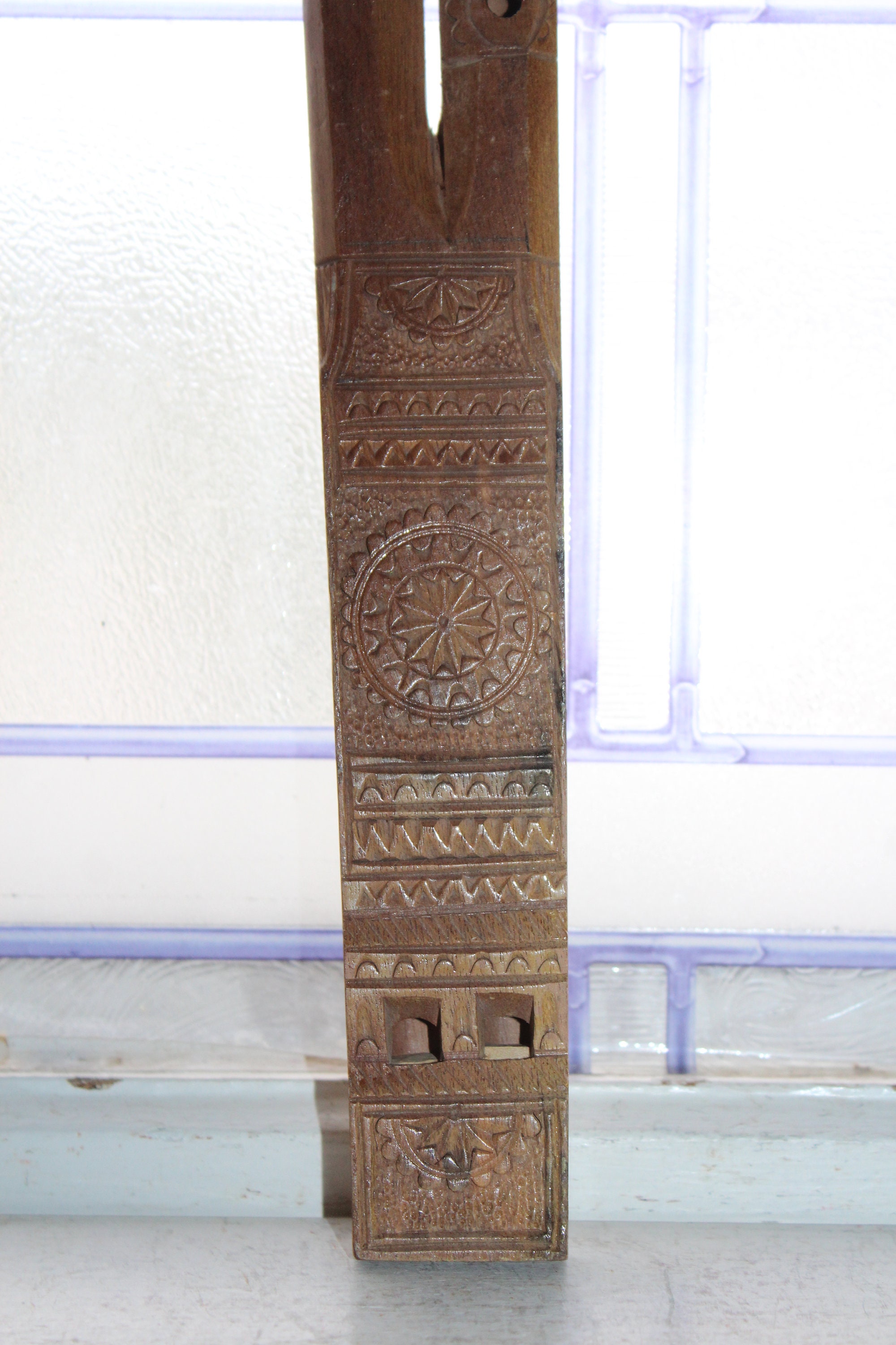 Hand Carved Wooden Flute Double Barrels Vintage European Folk Art