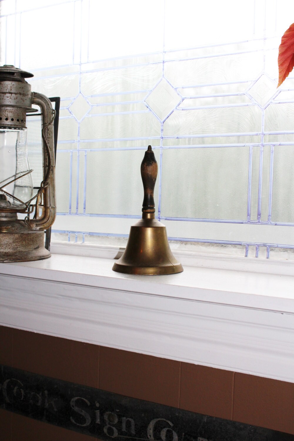 Large Brass School Bell Black Wooden Handle Vintage Country Decor