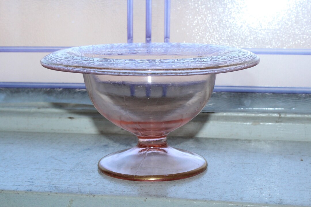 Vintage Pink Depression Glass Compote Pedestal Candy Dish Rolled Rim - Etsy