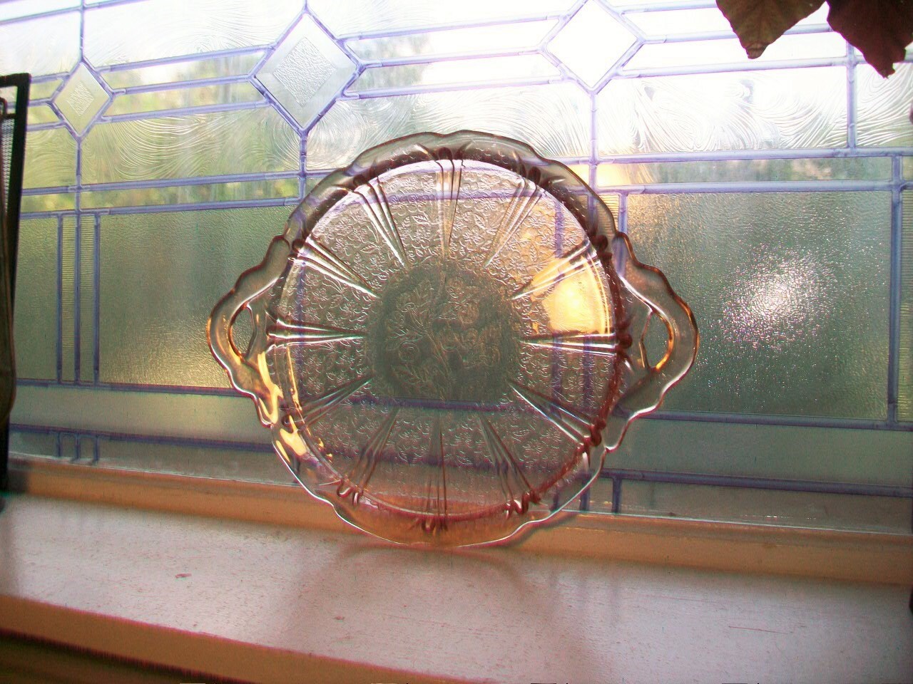 Pink Depression Glass Handled Sandwich Tray Dessert Platter Cherry ...
