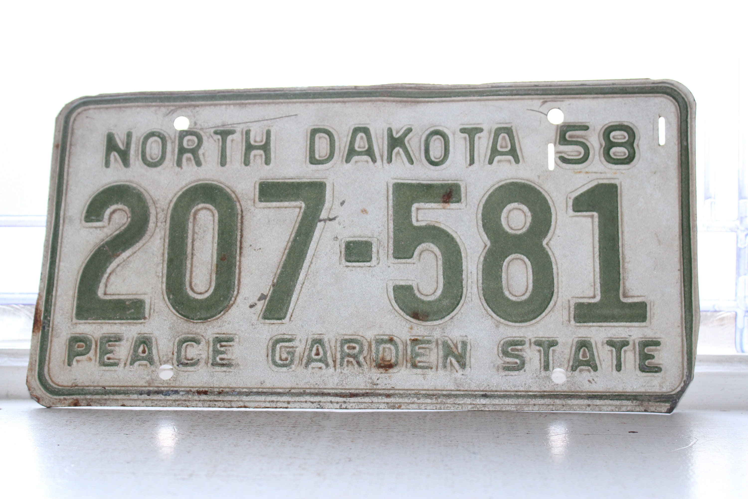 Vintage 1958 North Dakota License Plate Man Cave Decor