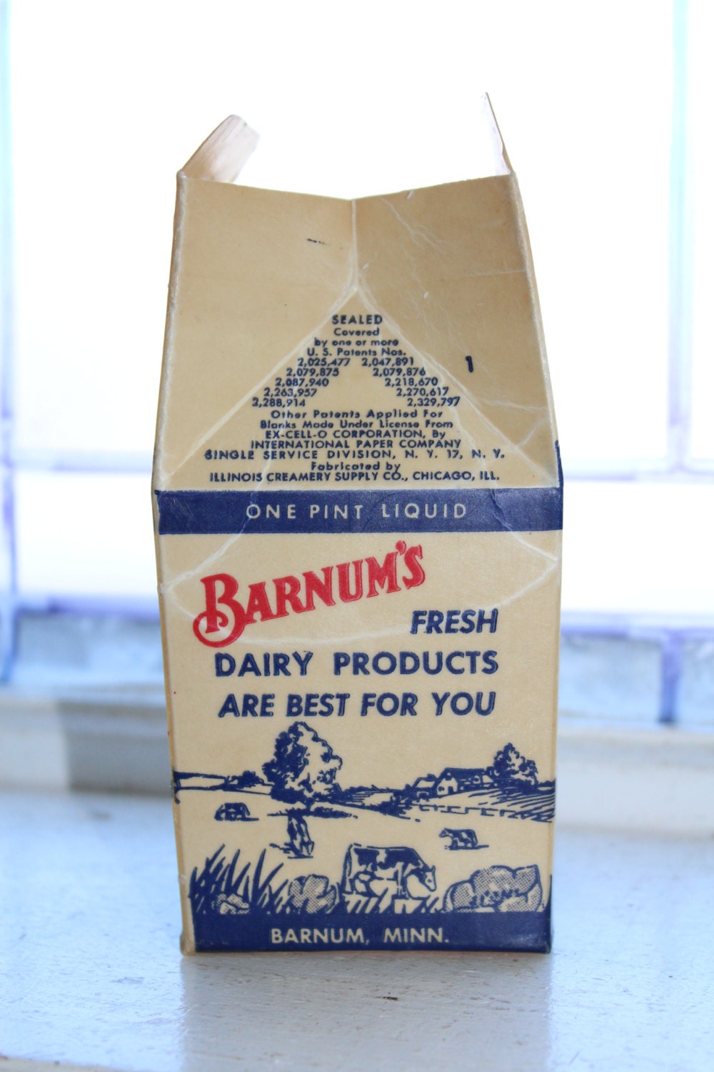 Vintage 1950s Cream Carton Barnum's Half and Half Waxed Cardboard ...