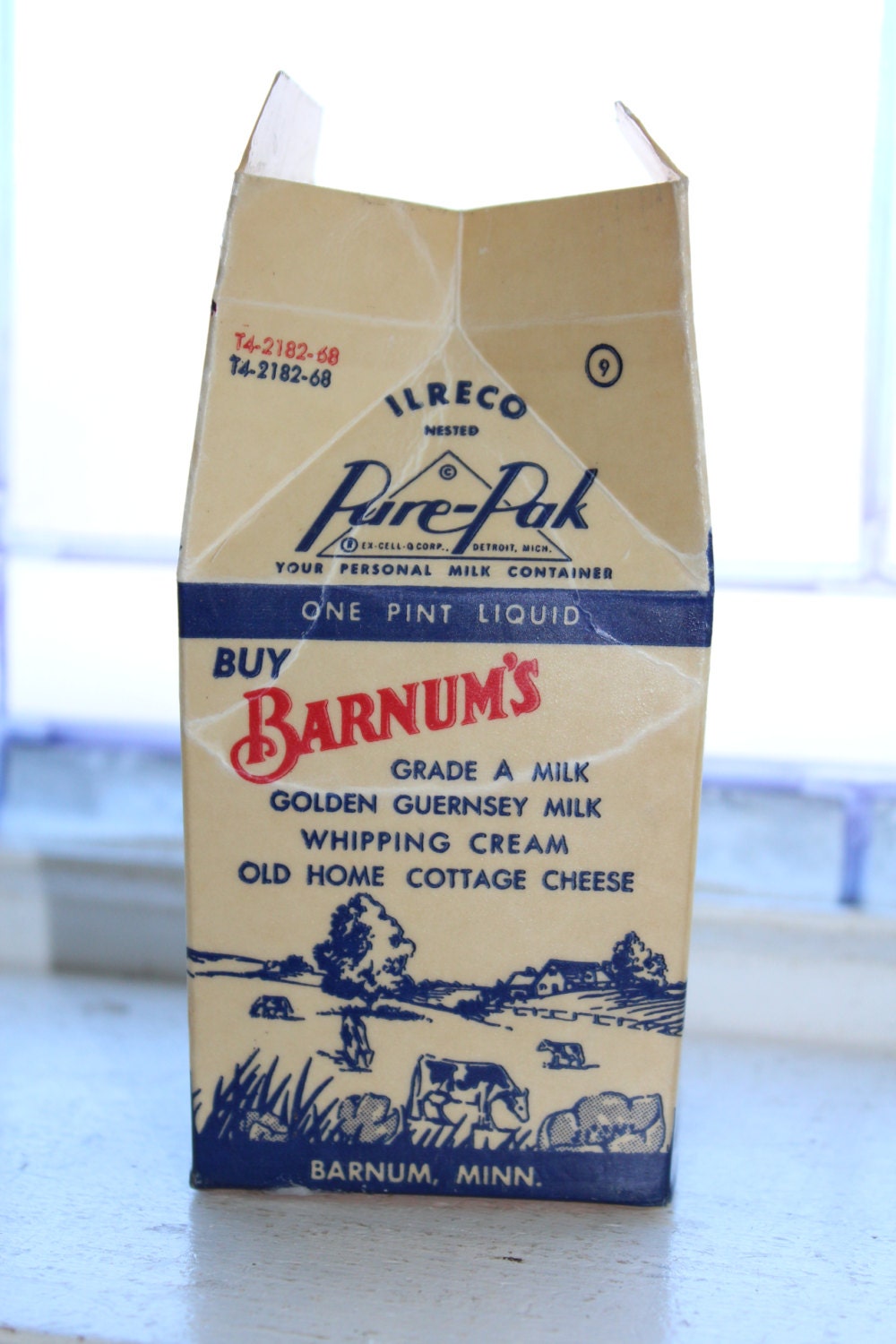 Vintage 1950s Cream Carton Barnum's Half and Half Waxed Cardboard ...