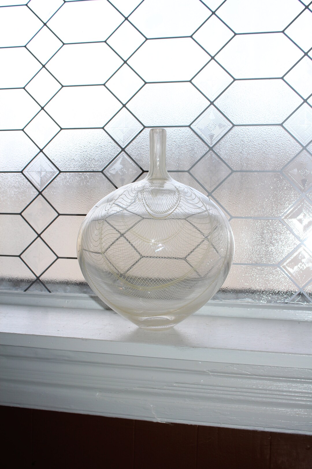 Large Brian Becher Studio Art Glass Latticino Ball Vase - Etsy