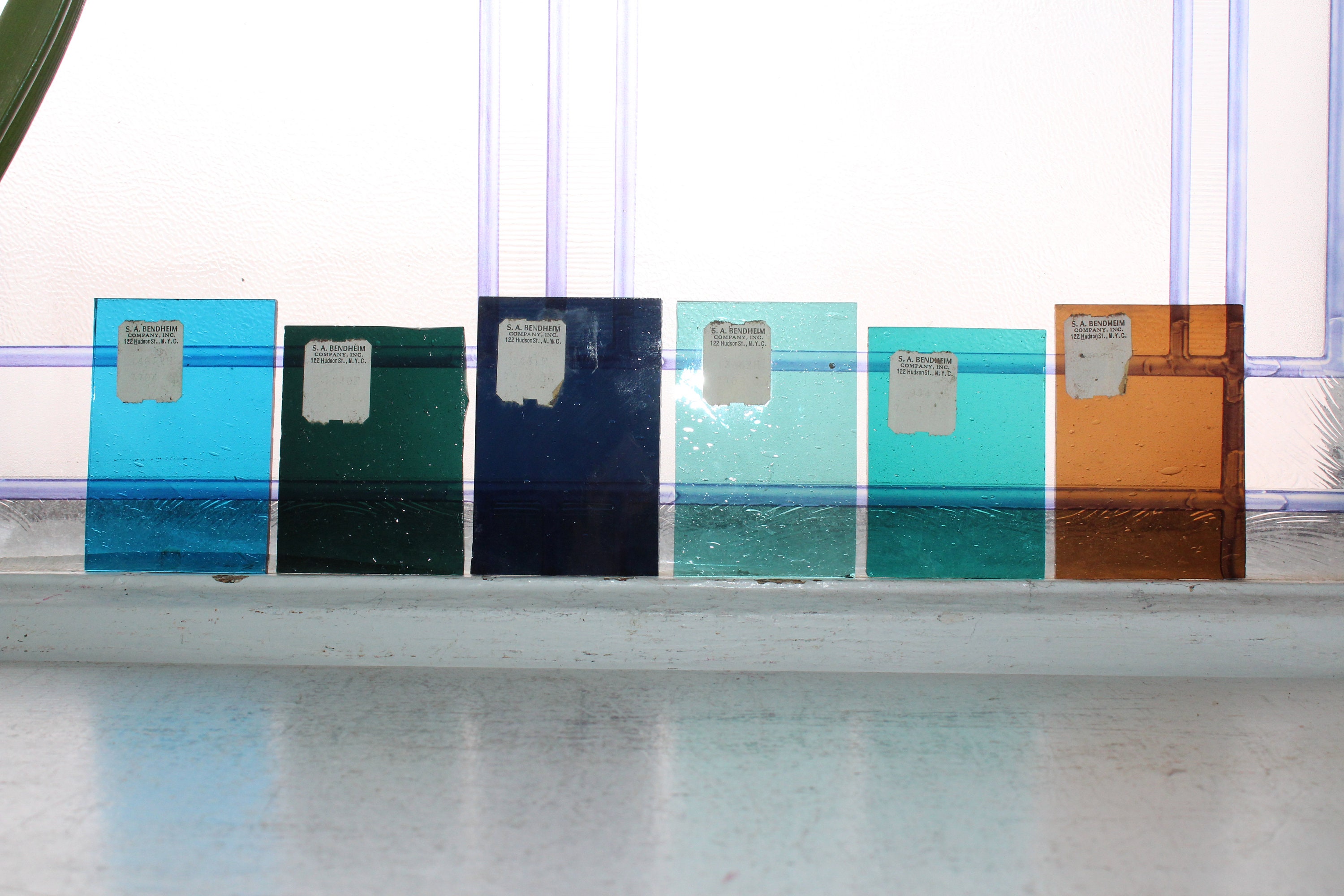 6 Vintage Bendheim Stained Glass Sample Blocks 2 x 3