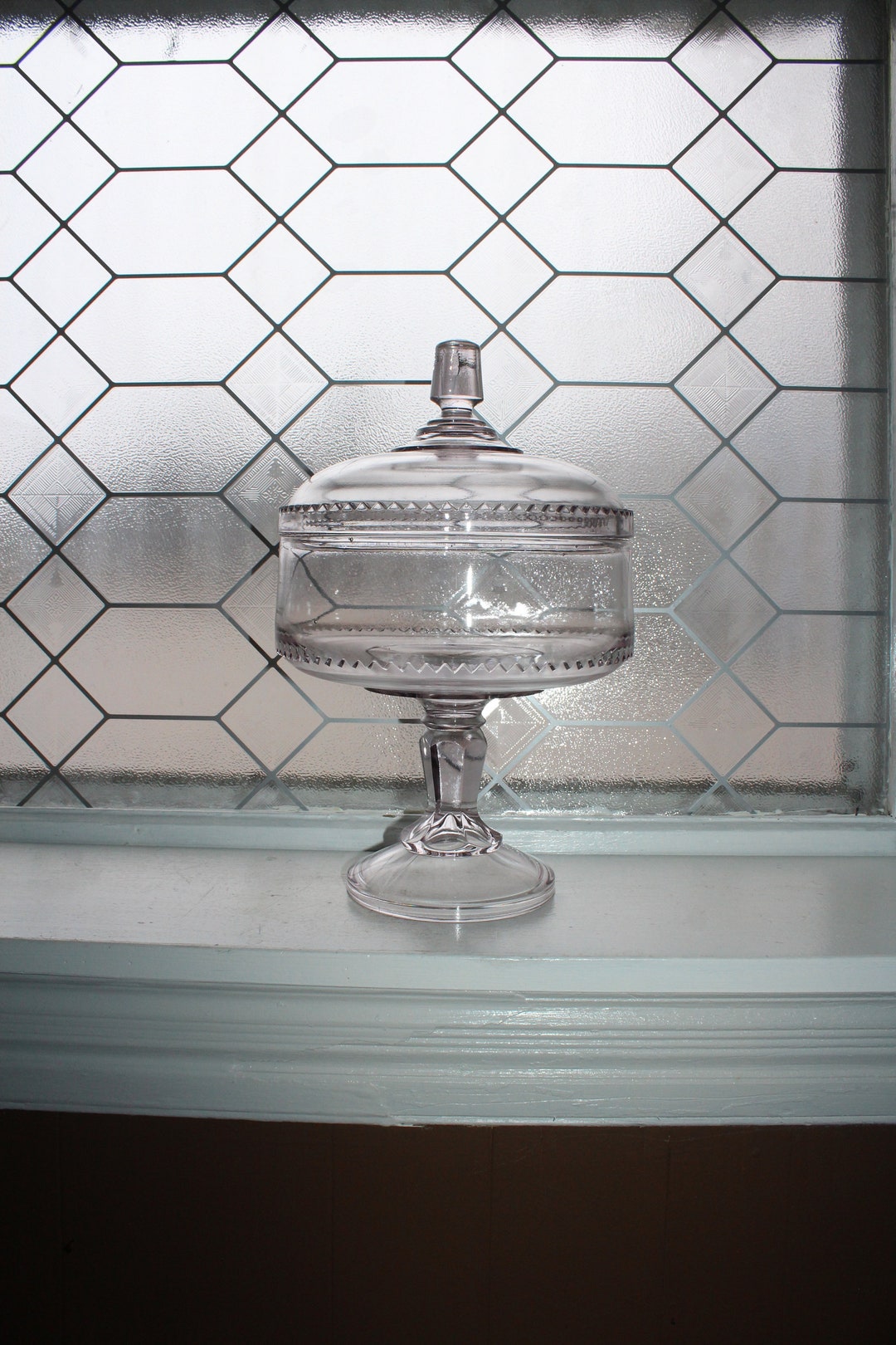 Antique EAPG Glass Compote With Lid and Sawtooth Trim 19th Century - Etsy