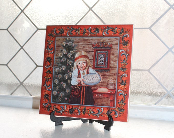 Vintage Norwegian Rosemaled Trivet Tile Lefse Girl - Etsy