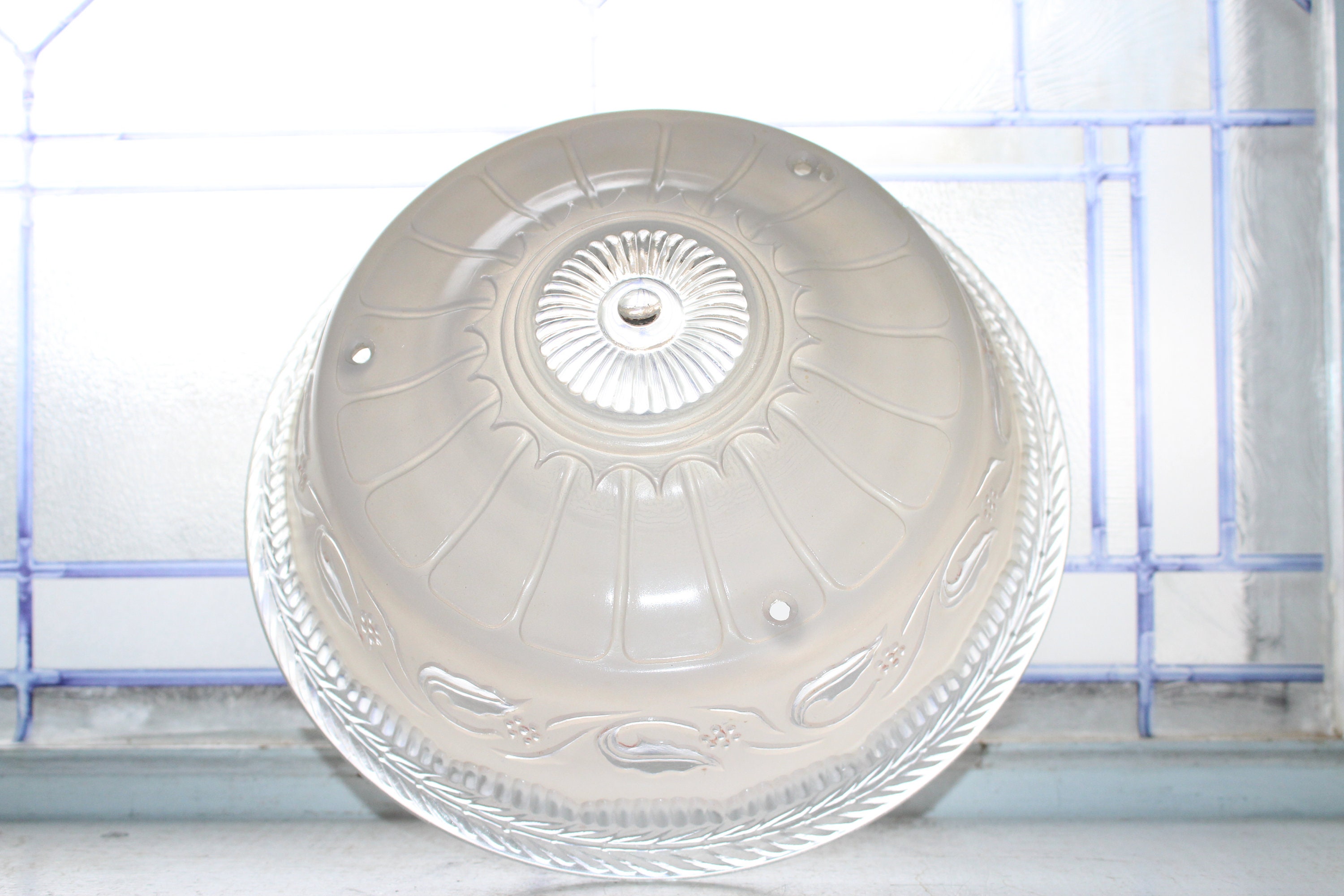 Vintage Glass Ceiling Light Fixture Shade 1930s 3 Chain Style