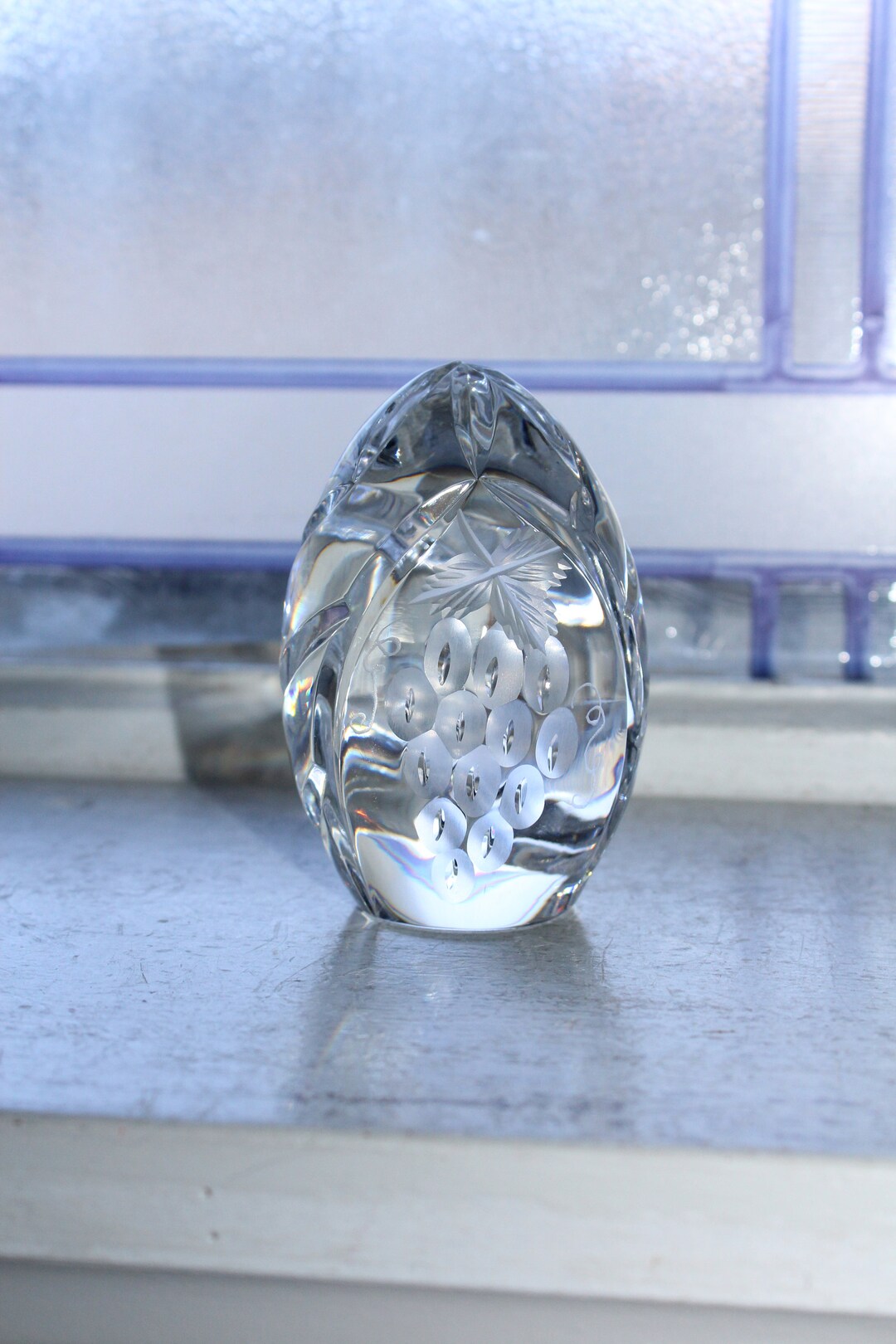 Cut Crystal Egg Paperweight With Grapes Pattern by Sullivan - Etsy