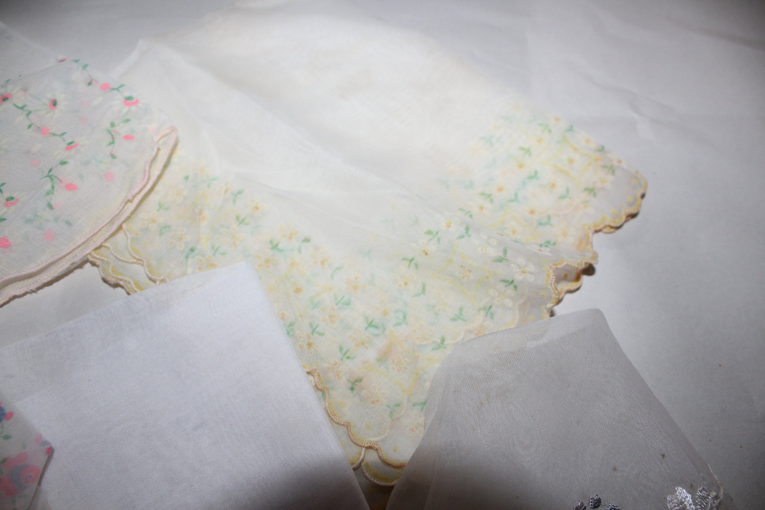 5 Vintage Ladies Silk Handkerchiefs