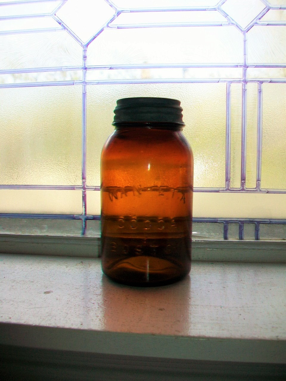 Wan-Eta Cocoa Boston Brown Amber Quart Jar Vintage 1930s