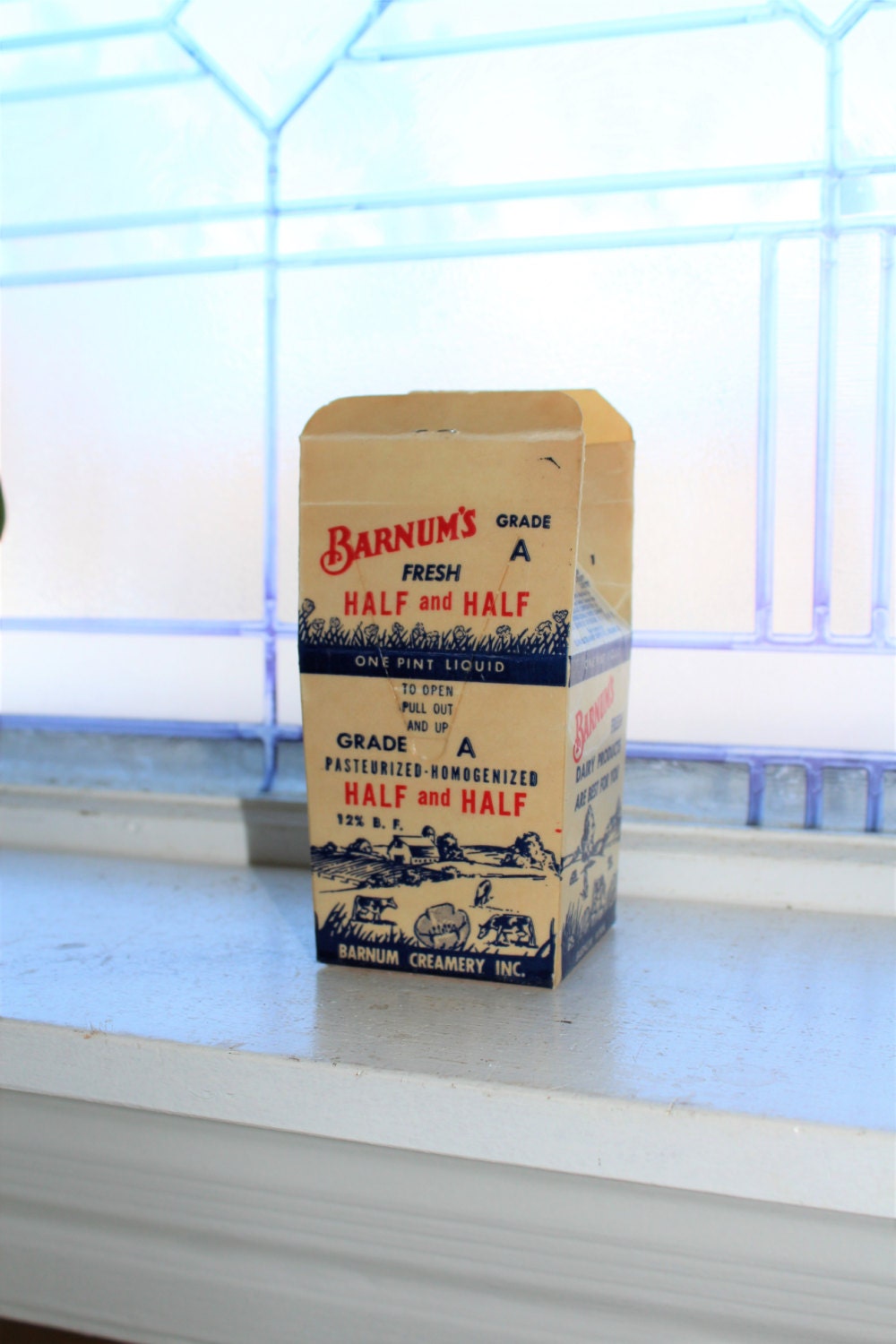 Vintage 1950s Cream Carton Barnum's Half and Half Waxed Cardboard ...