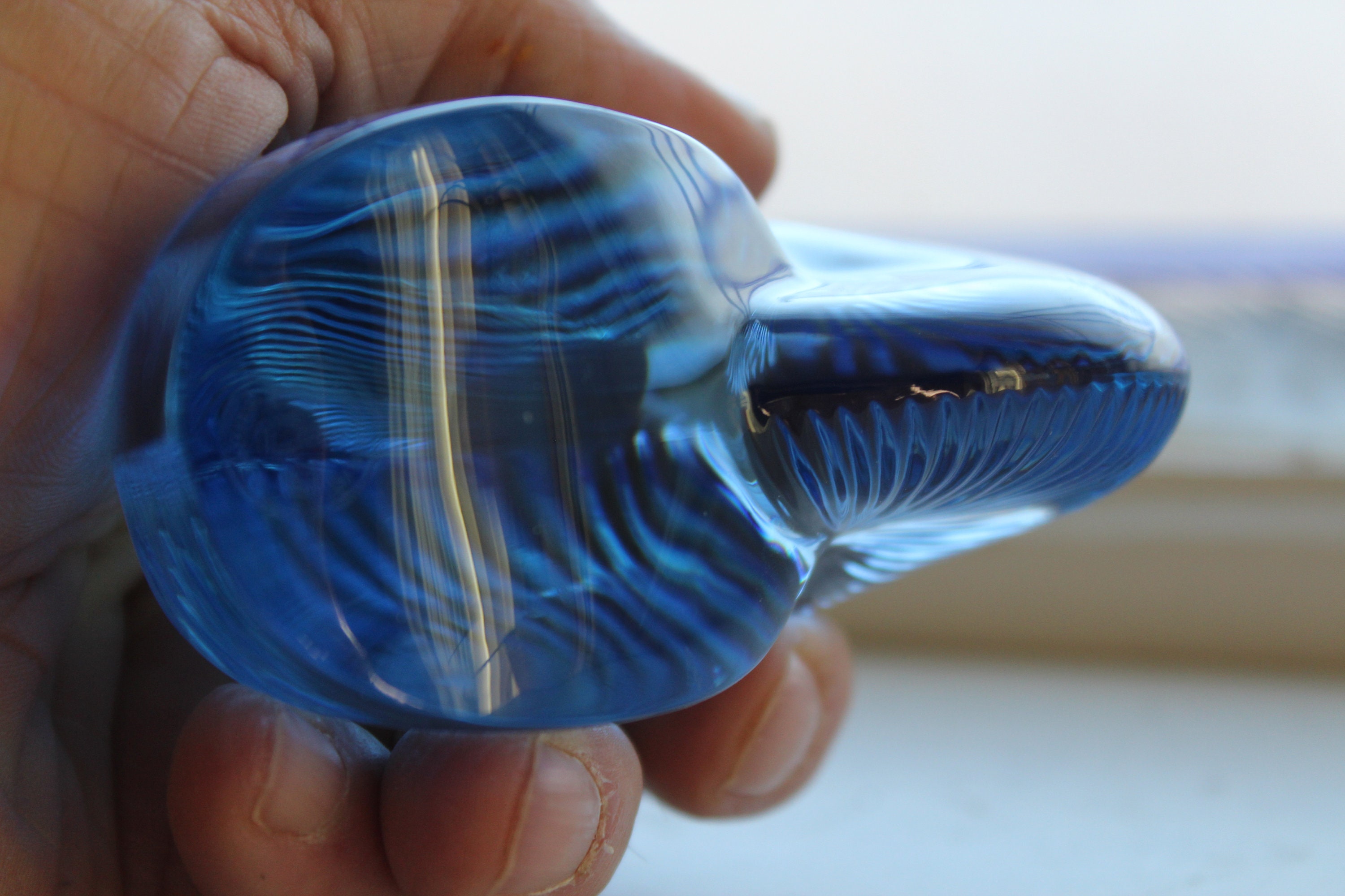 Baccarat Blue Crystal Nautilus Sea Shell Figurine Paperweight