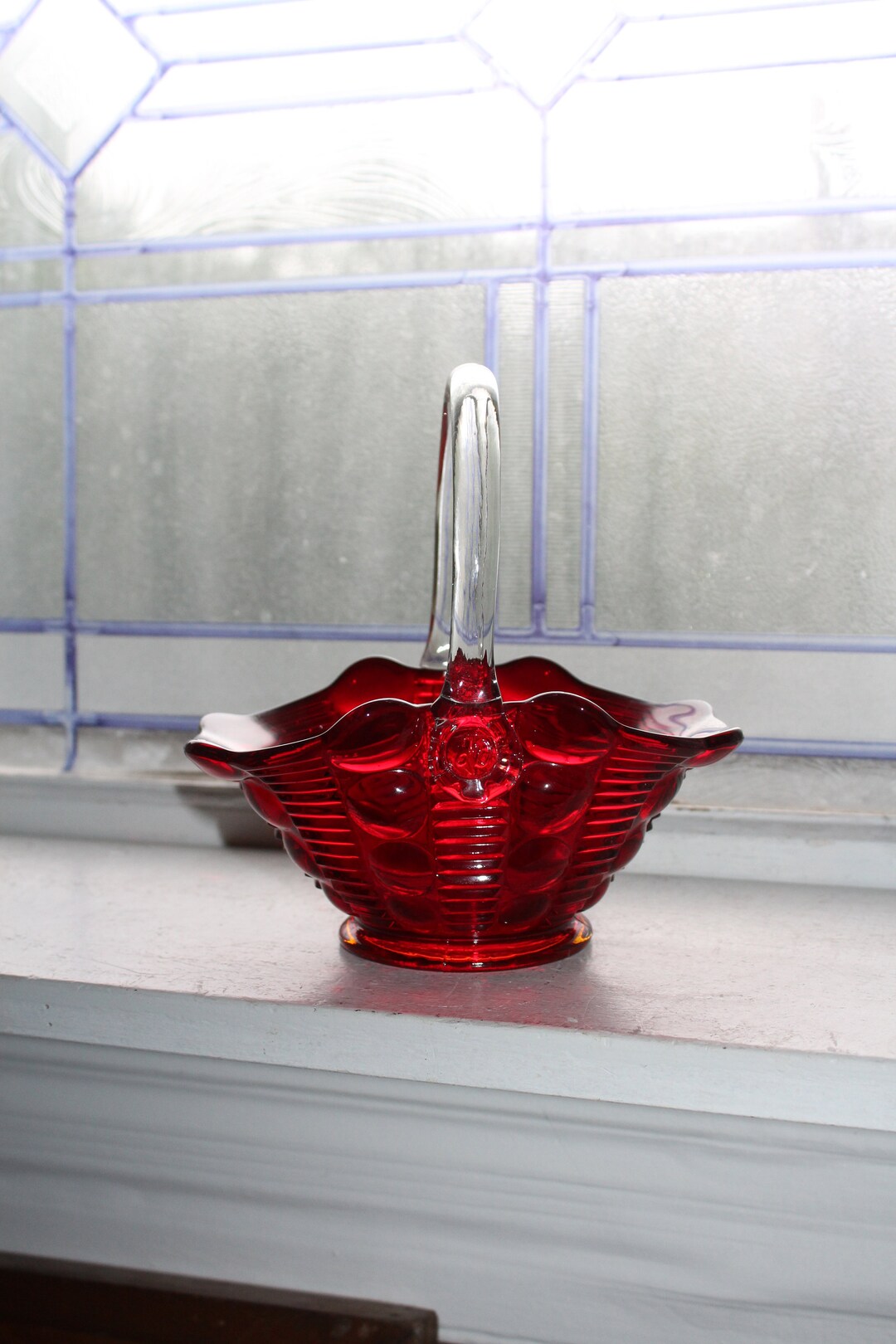 Vintage Ruby Red Art Glass Basket by Jim Dunlavy - Etsy