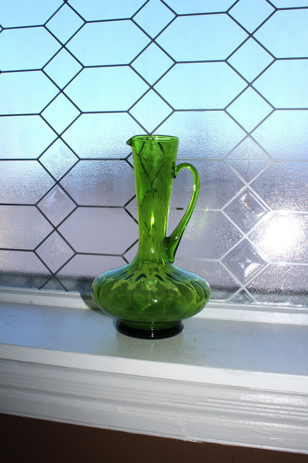Mid Century Italian Lobeco Empoli Green Glass Large Ewer Pitcher - Etsy