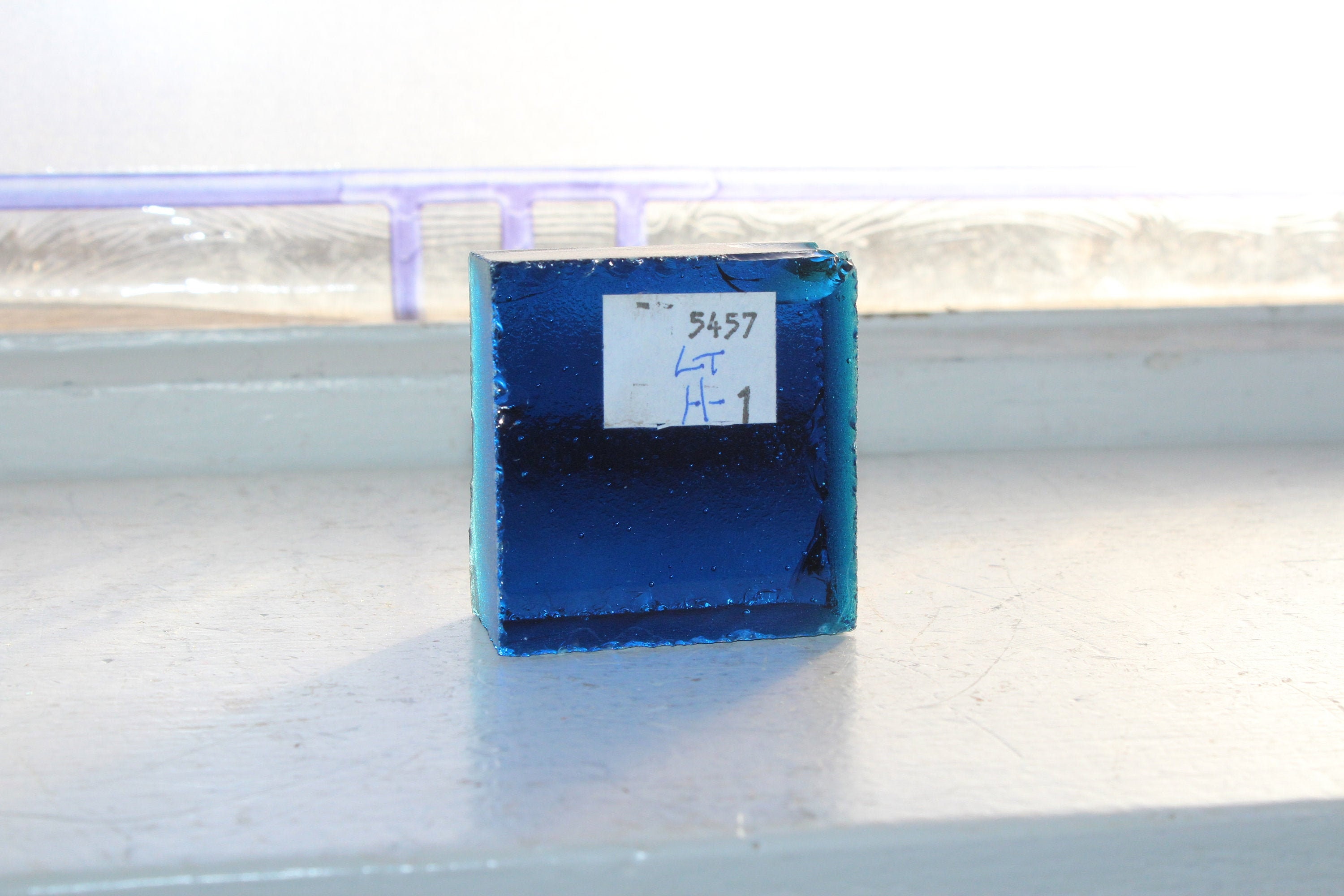 Vintage Blenko Glass Blue Color Sample Block Art Supply 5457LT H1