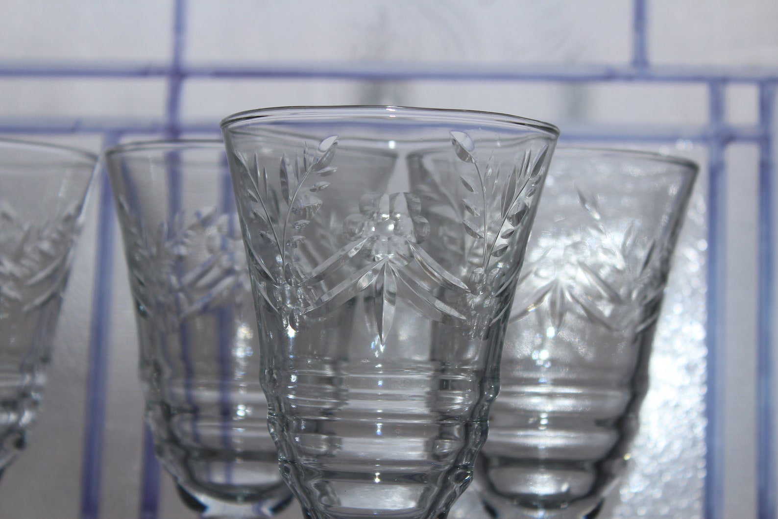 6 Vintage Art Deco Cut Crystal Wine Glasses | Etsy