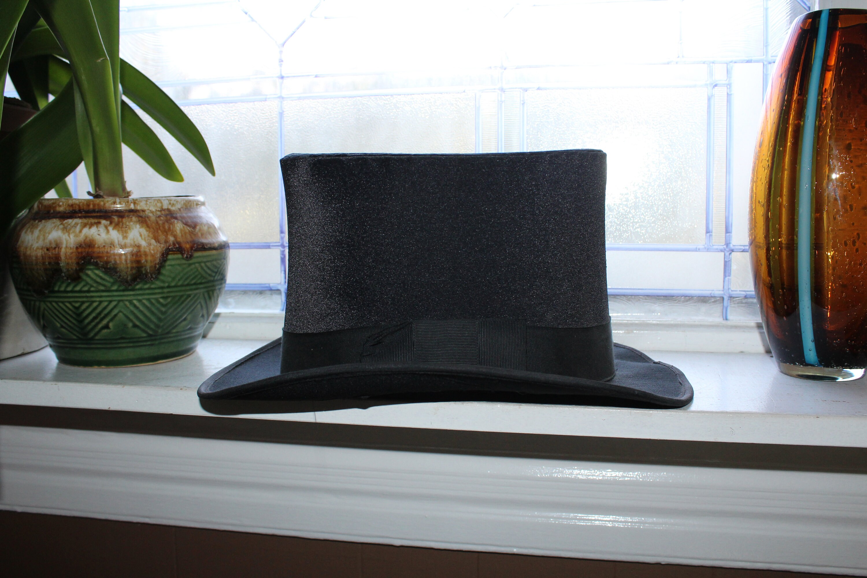 Antique Top Hat Black Silk Edwardian Gentleman Early 1900s Size Large