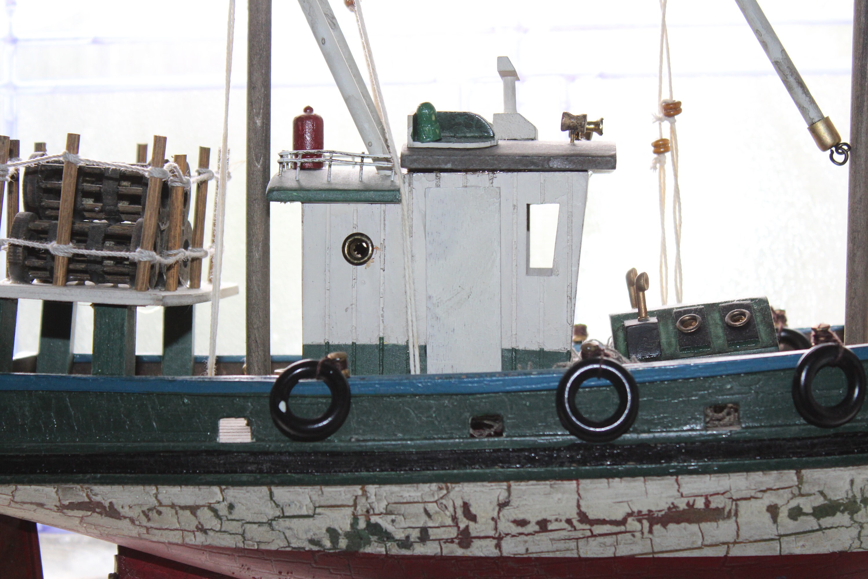 Large Vintage Model Ship Fishing Trawler 17 Inches Red White and Blue