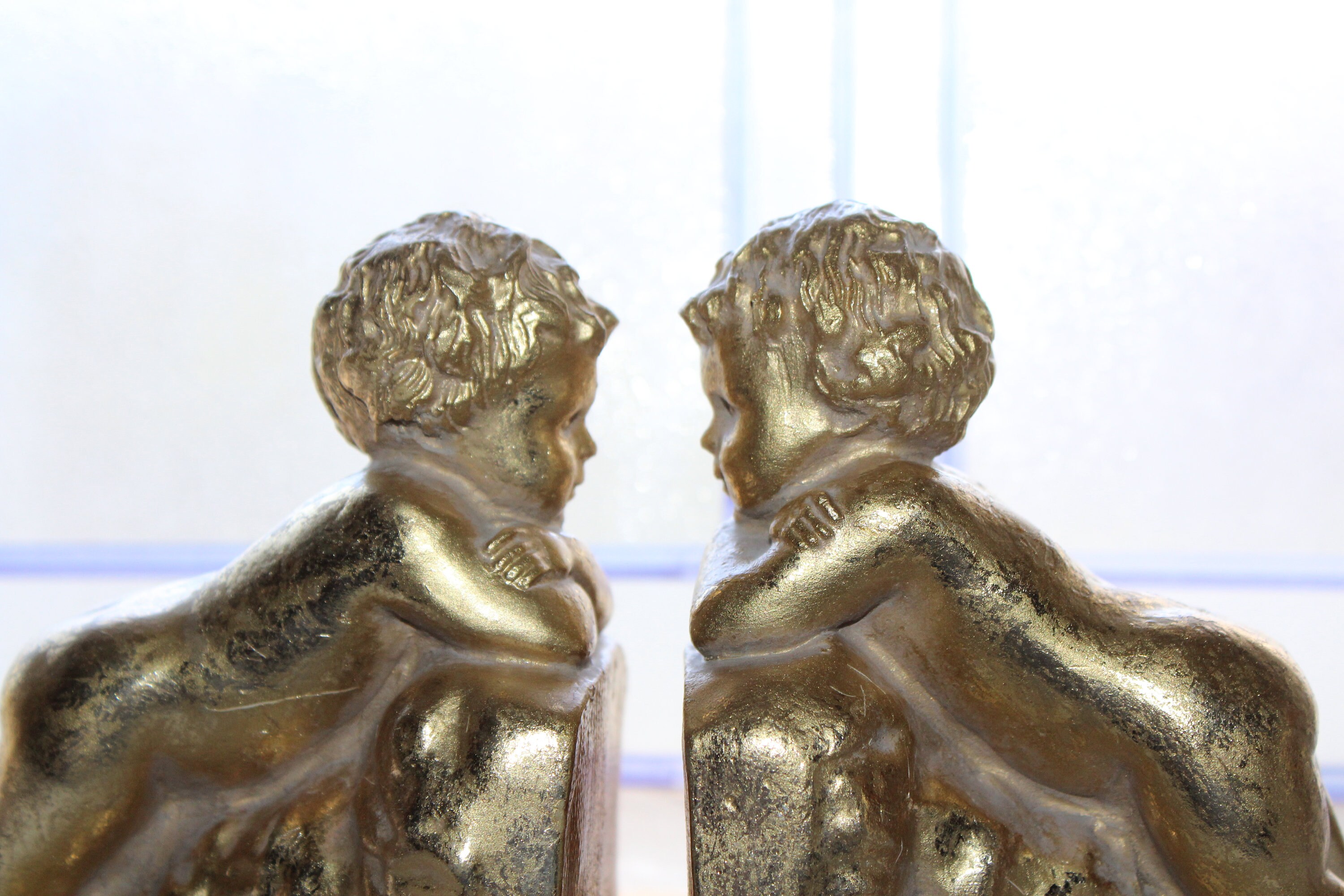Gold Cherub Angel Bookends Pair
