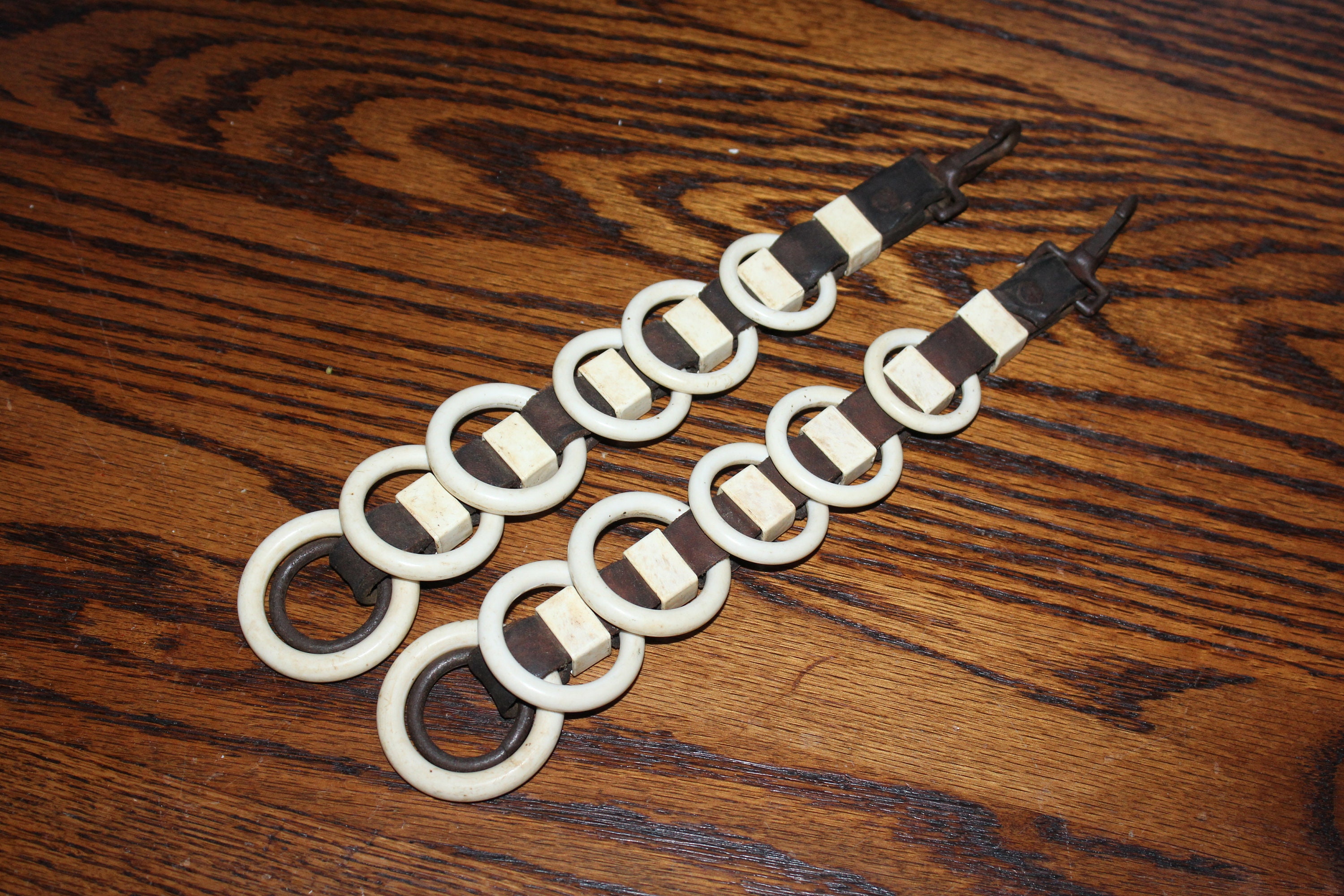 2 Vintage Horse Tack Harness Spreaders Celluloid Rings