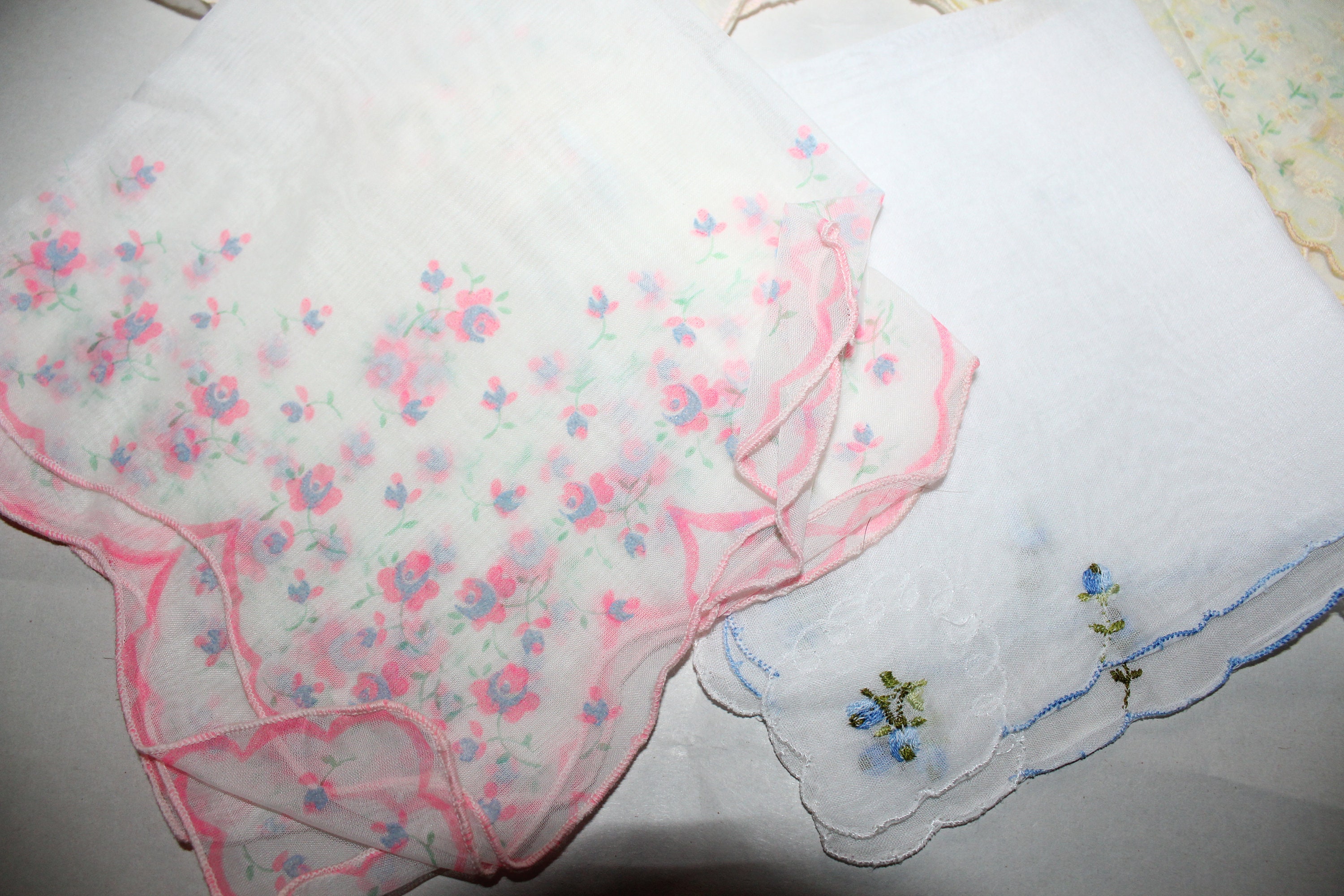 5 Vintage Ladies Silk Handkerchiefs