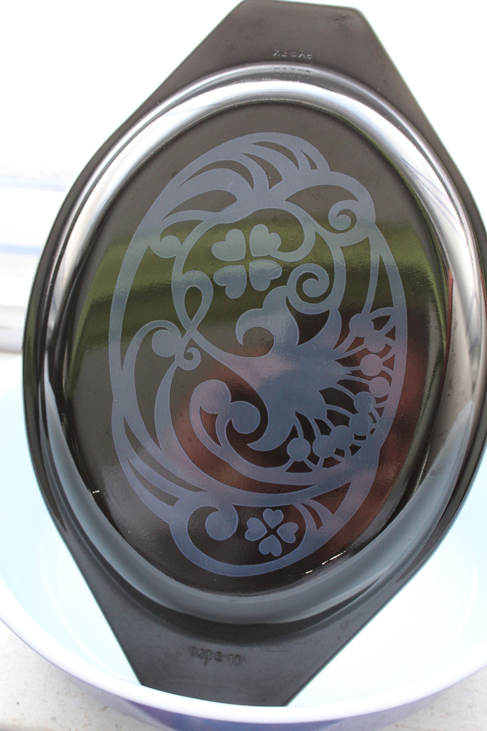 Pyrex Midnight Bloom Casserole with Lid Black and Blue Vintage 1970s