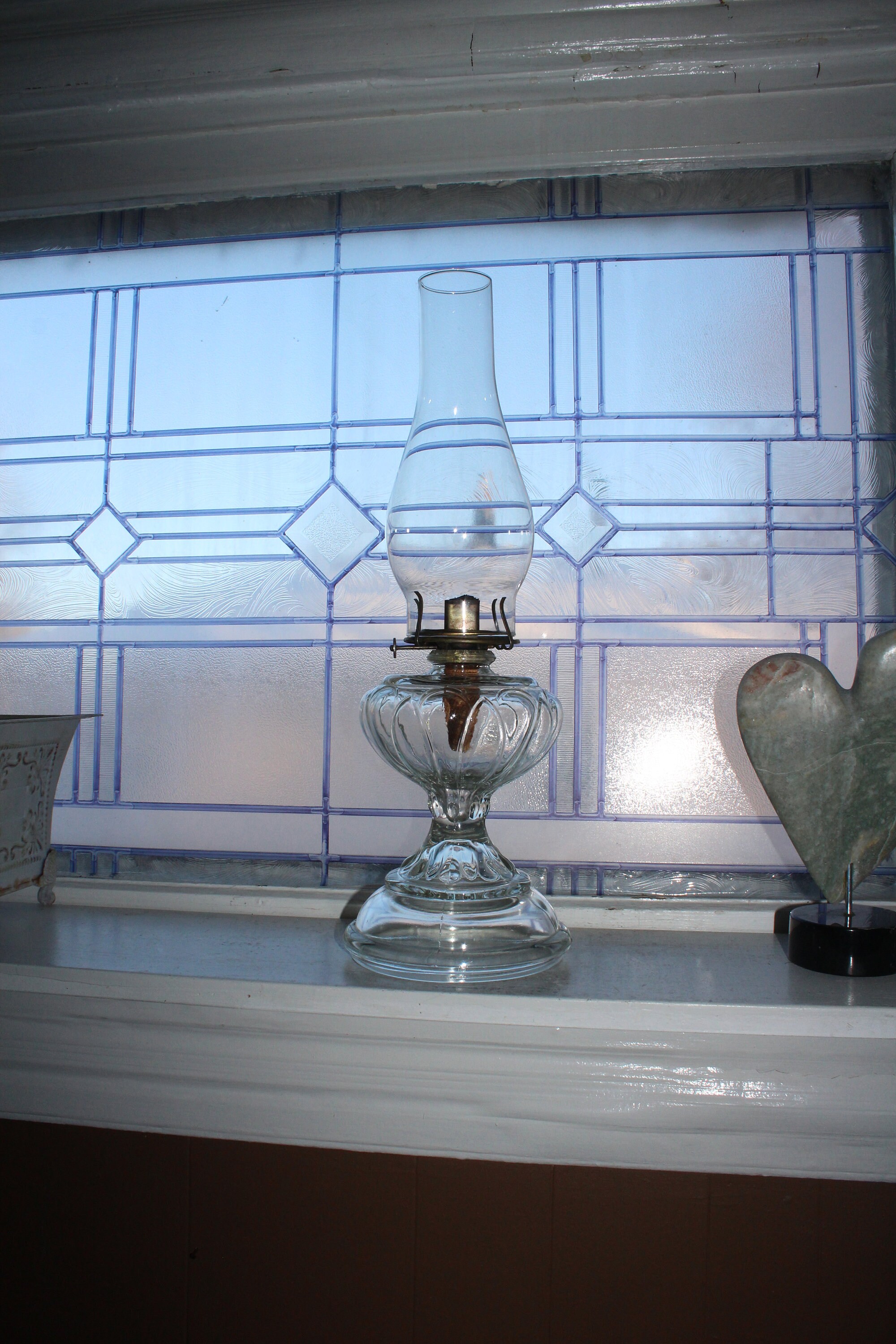 Antique Victorian EAPG Glass Oil Lamp with Chimney
