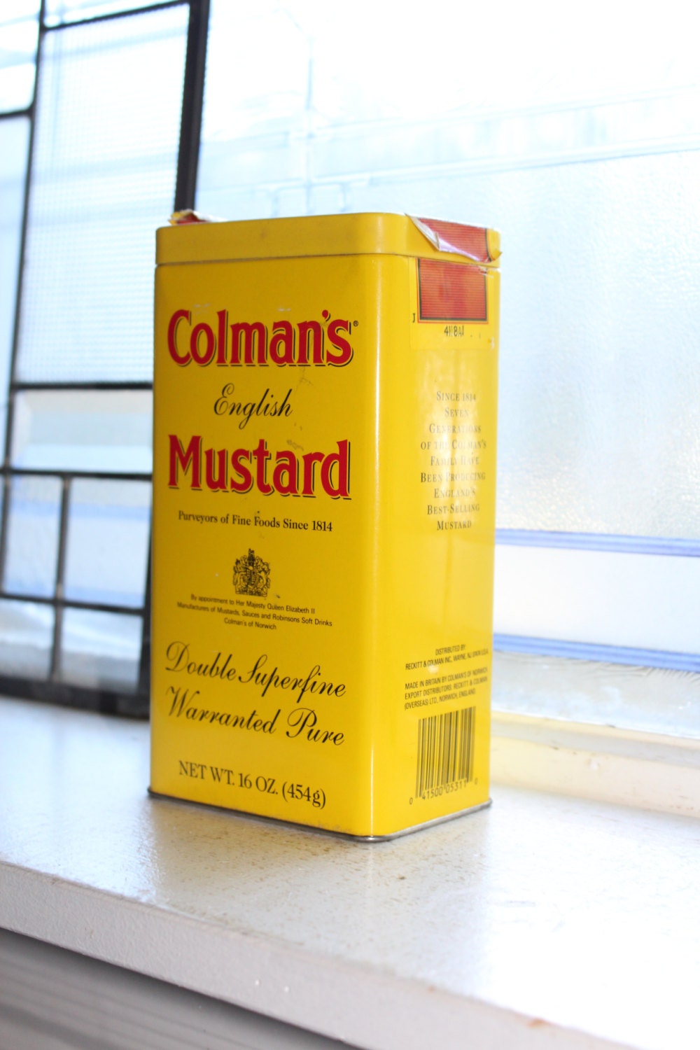 Large Colman's Mustard Tin Retro Yellow Kitchen Tin