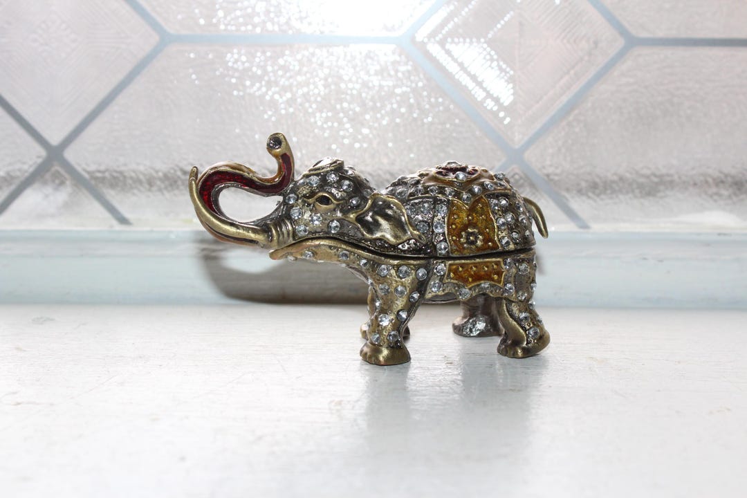 Rhinestone Elephant Trinket Box, Metal Figurine With Magnetic Closure ...