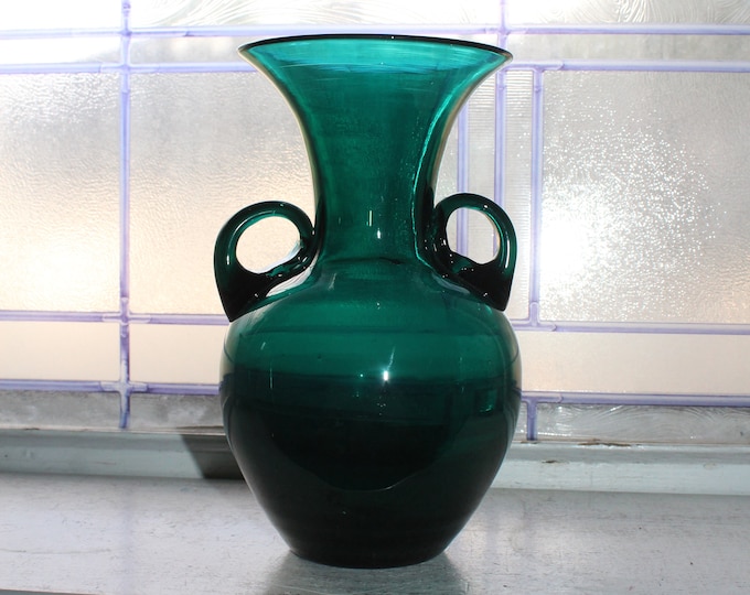 Vintage Blenko Green Glass Vase With Handles - Etsy