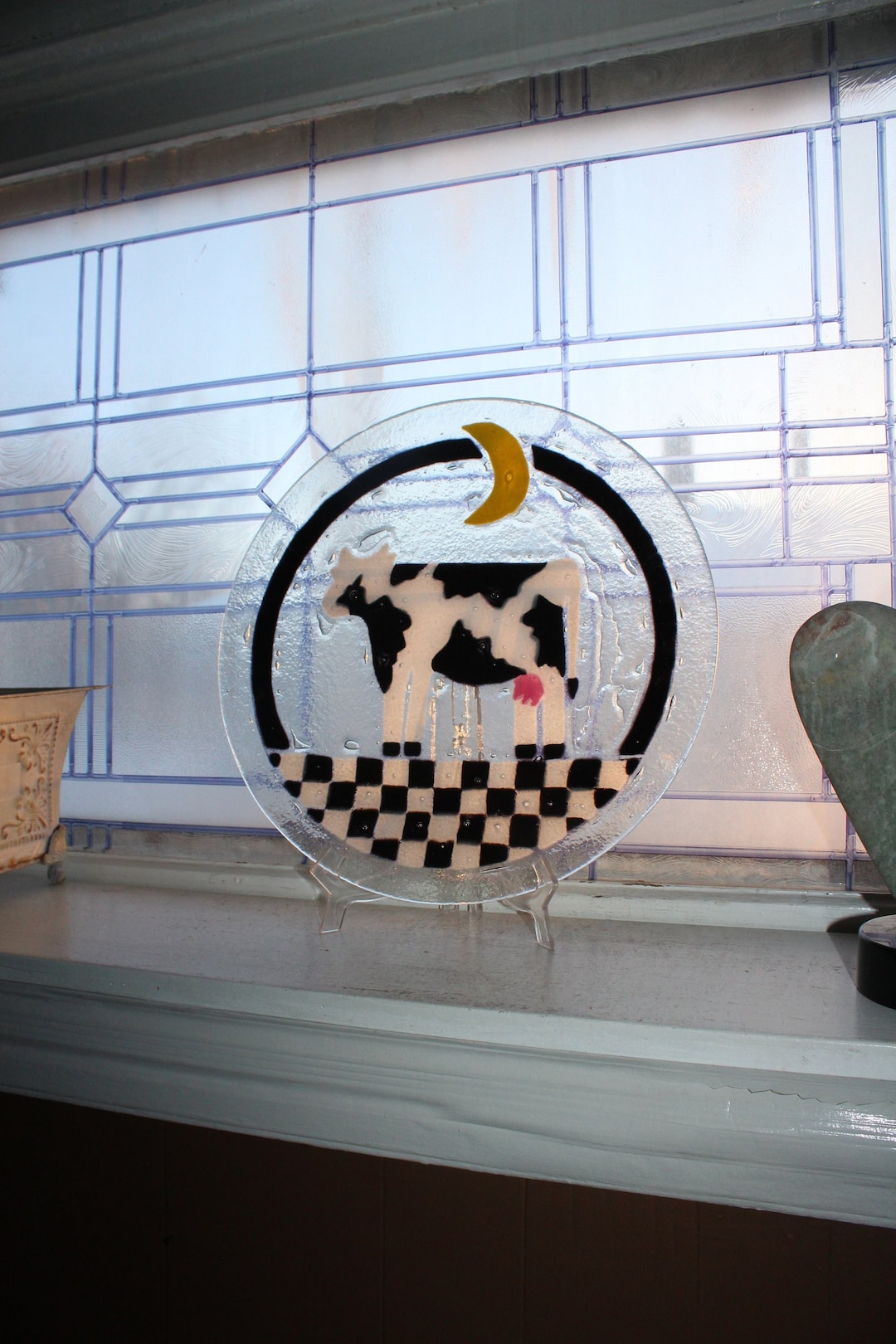 Large Vintage Peggy Karr Fused Glass Cow Platter - Etsy