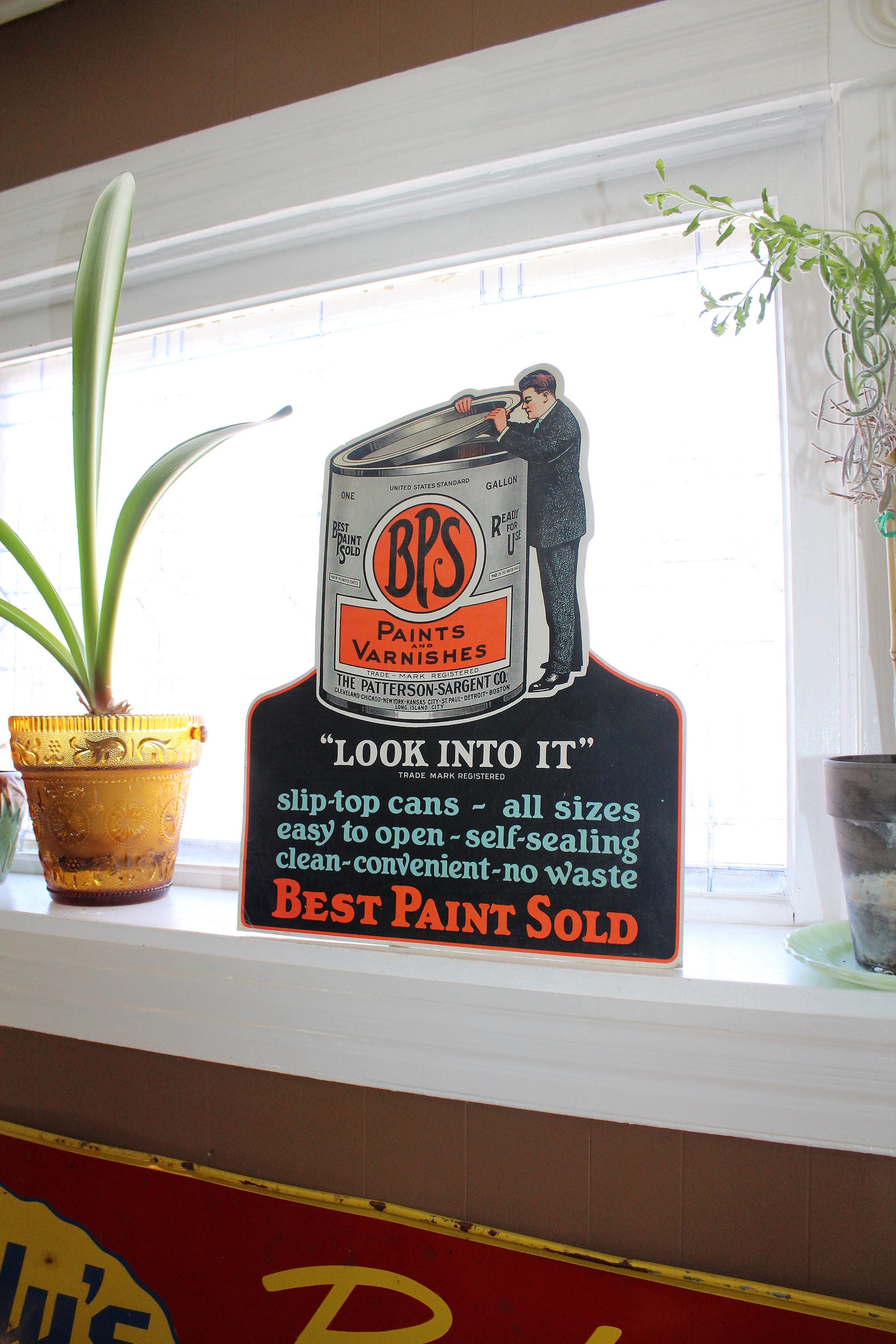 Large Vintage BPS Paint Store Display Sign Cardboard Easel 1920s