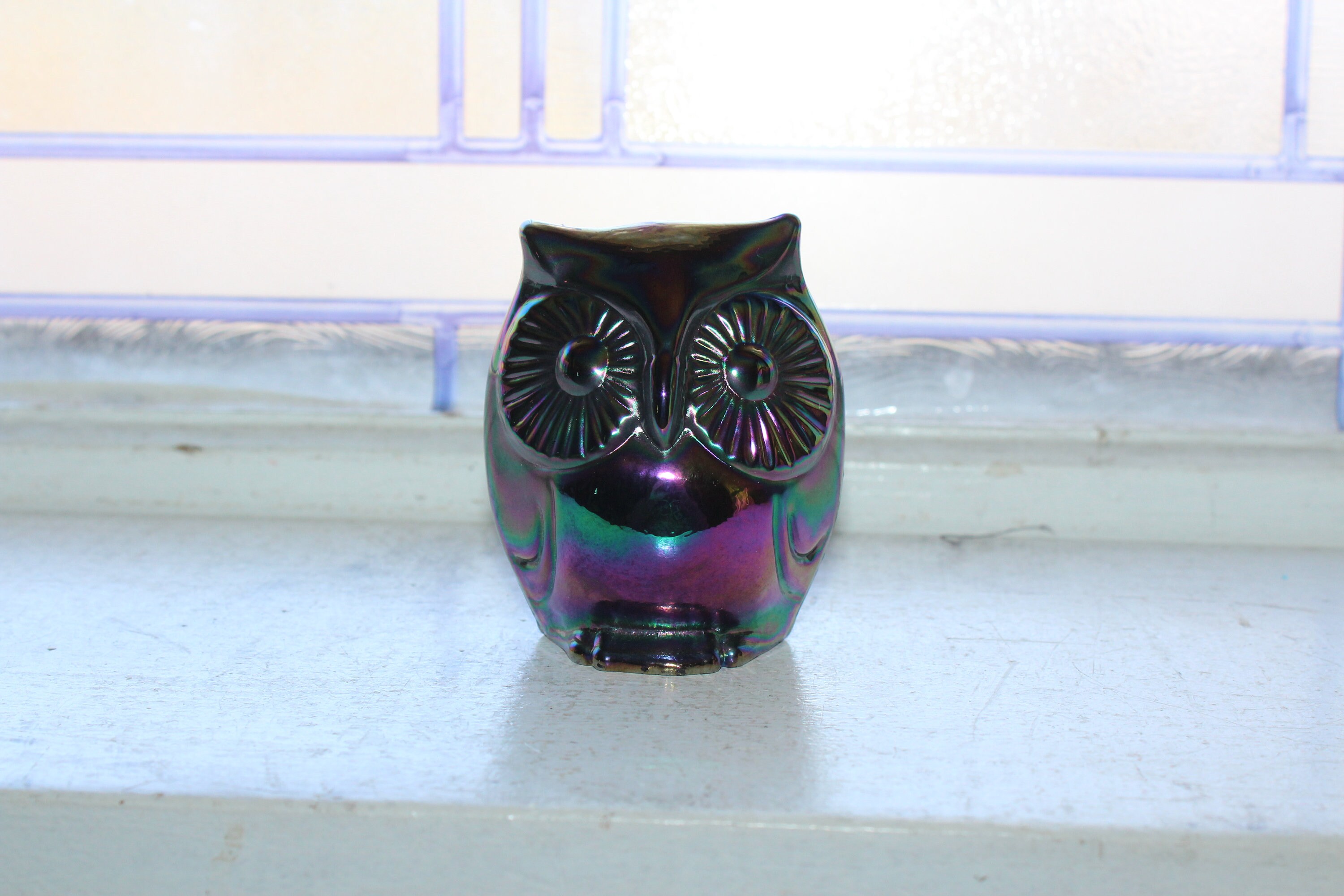 Vintage Fenton Owl Figurine Amethyst Purple Carnival Glass