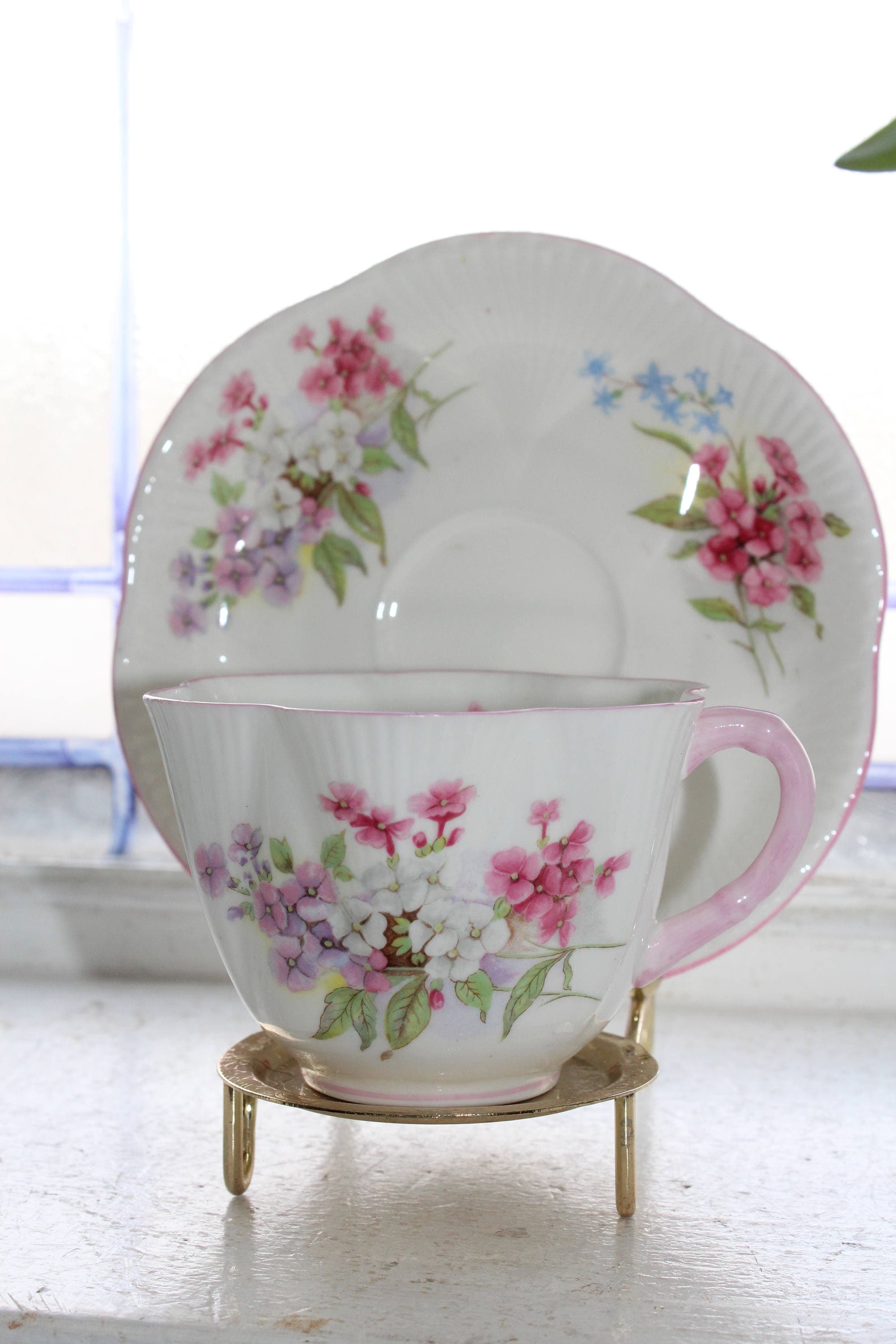 Shelley Teacup and Saucer Stocks Pattern 13428 Vintage 1930s Bone China