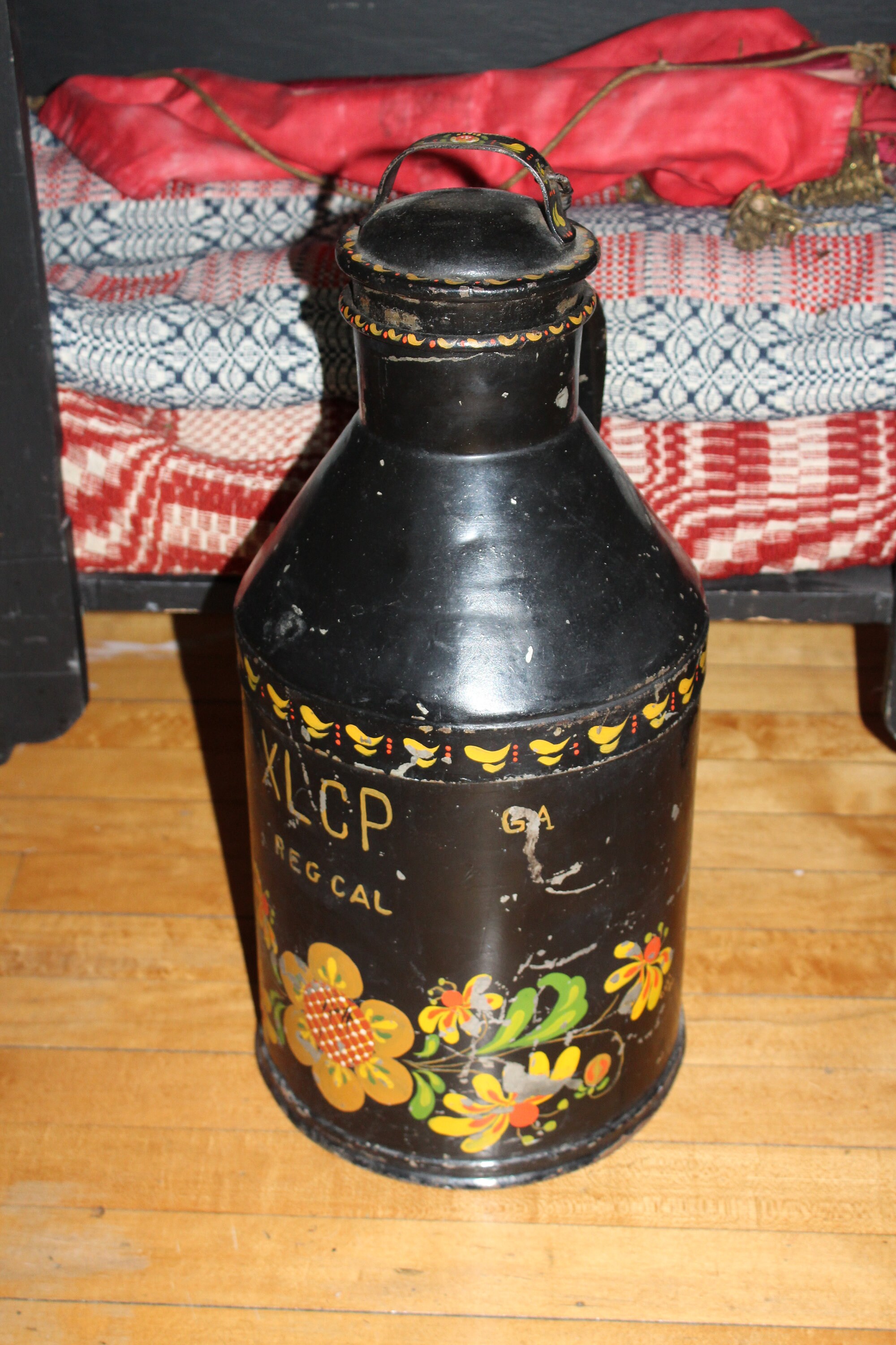 Vintage Rosemaled Large Cream Can Norwegian Folk Art