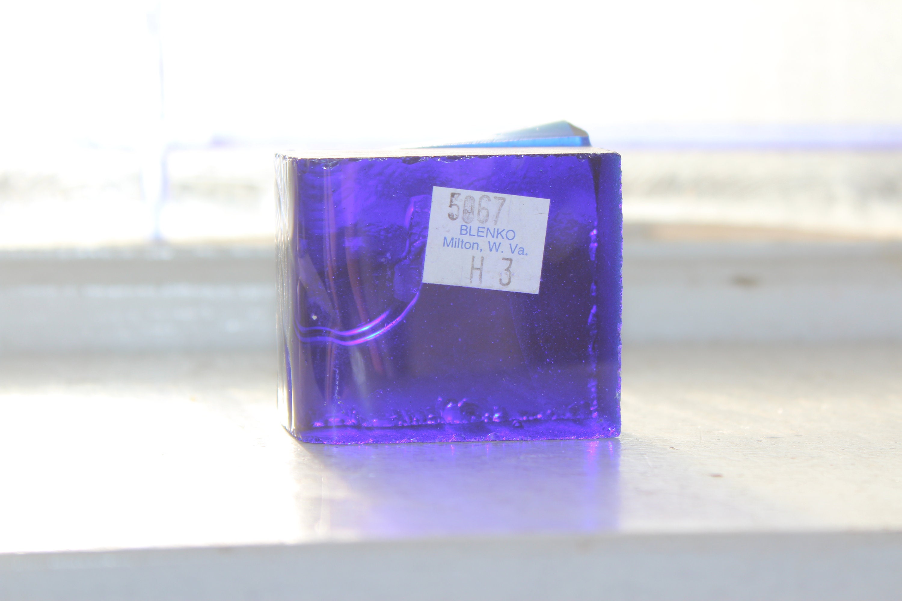 Vintage Blenko Blue Glass Color Sample Block Art Supply 5867 H3